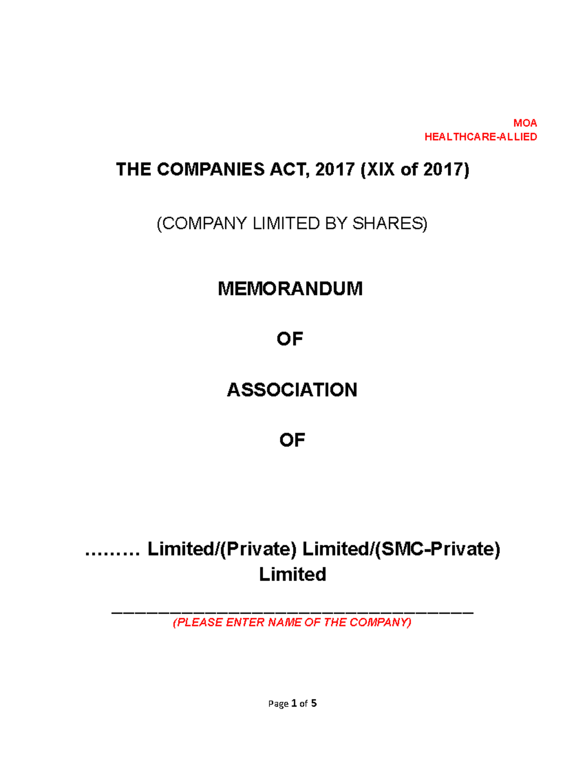 Memorandum of Association Format - MOA HEALTHCARE-ALLIED THE COMPANIES ...
