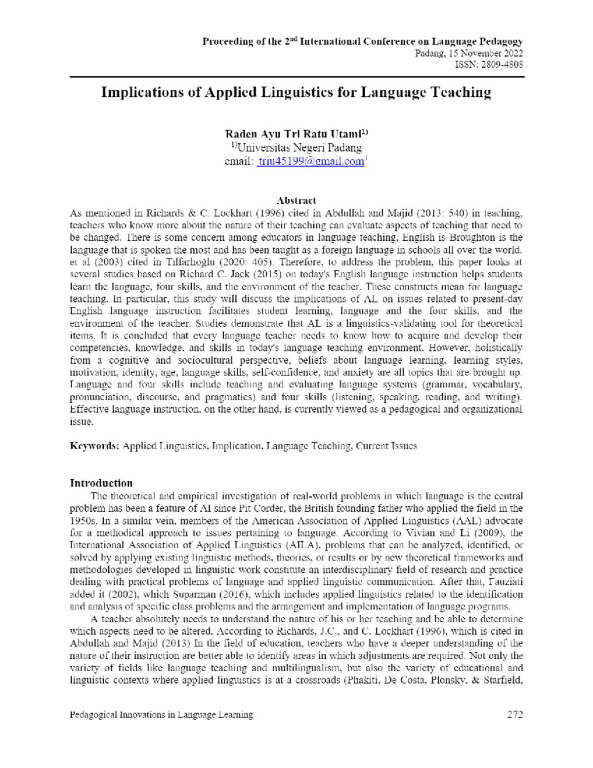 Implications of Applied Linguistics for Language Teaching - ACT305 - Studocu