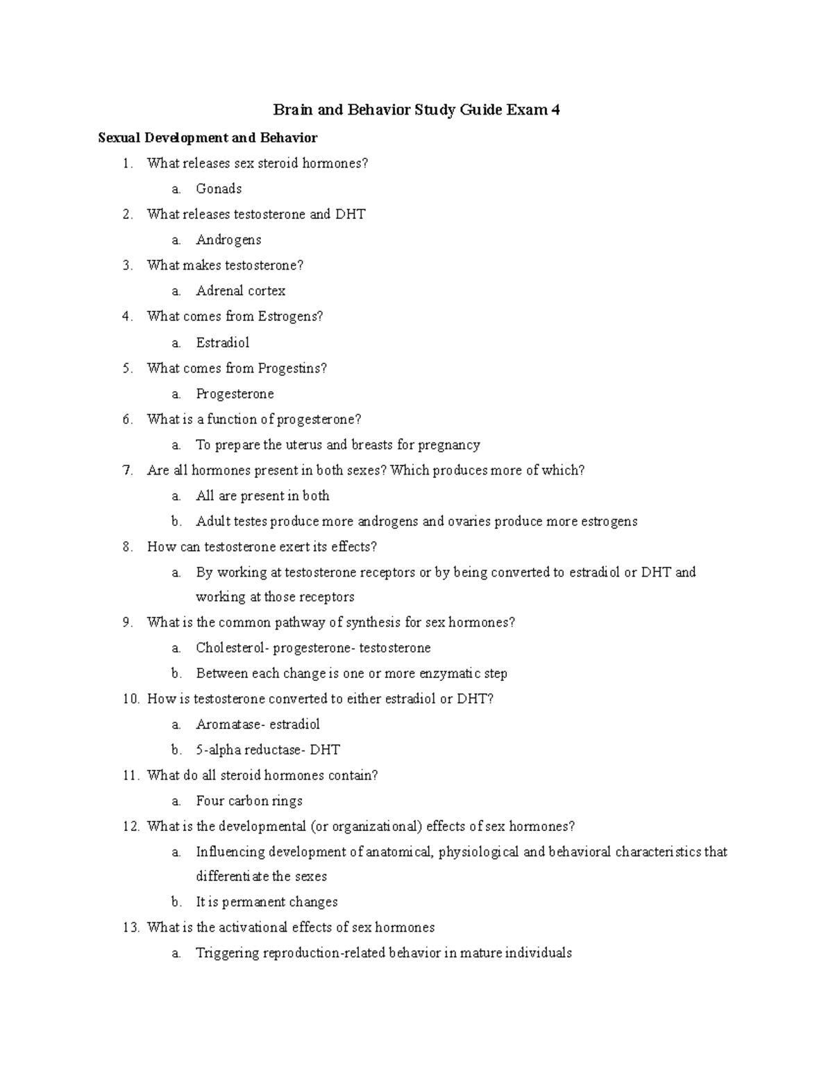 Study Guide- Exam 4- PSB 2000 - Brain and Behavior Study Guide Exam 4 ...
