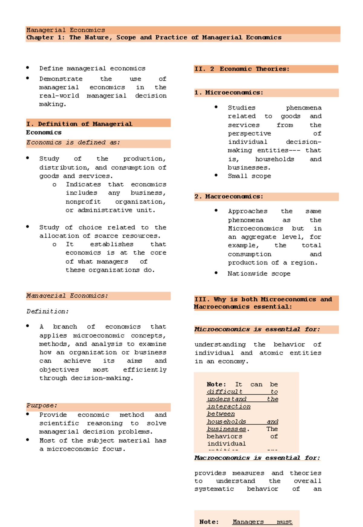 Chapter 1 - Notes on Managerial Economics - Managerial Economics Define ...