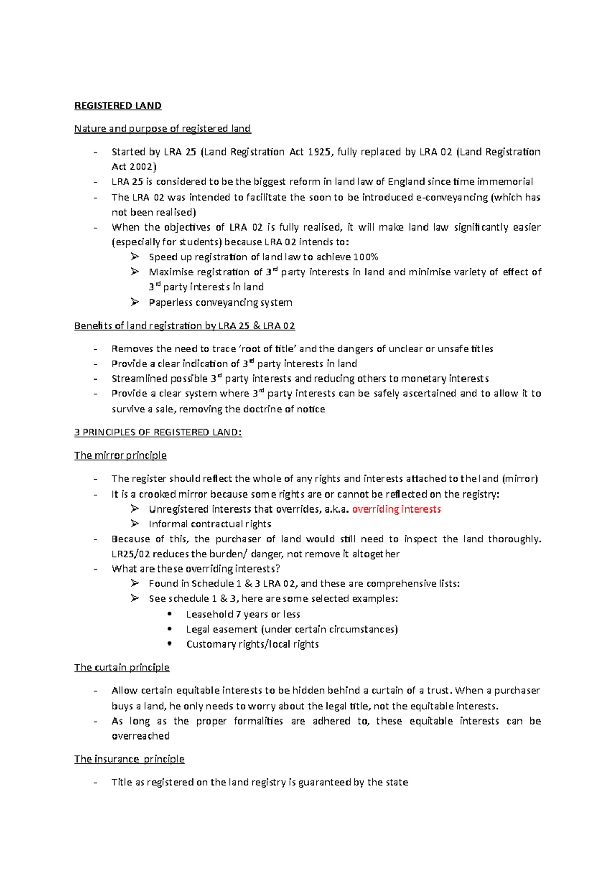 Registered land - REGISTERED LAND Nature and purpose of registered land ...