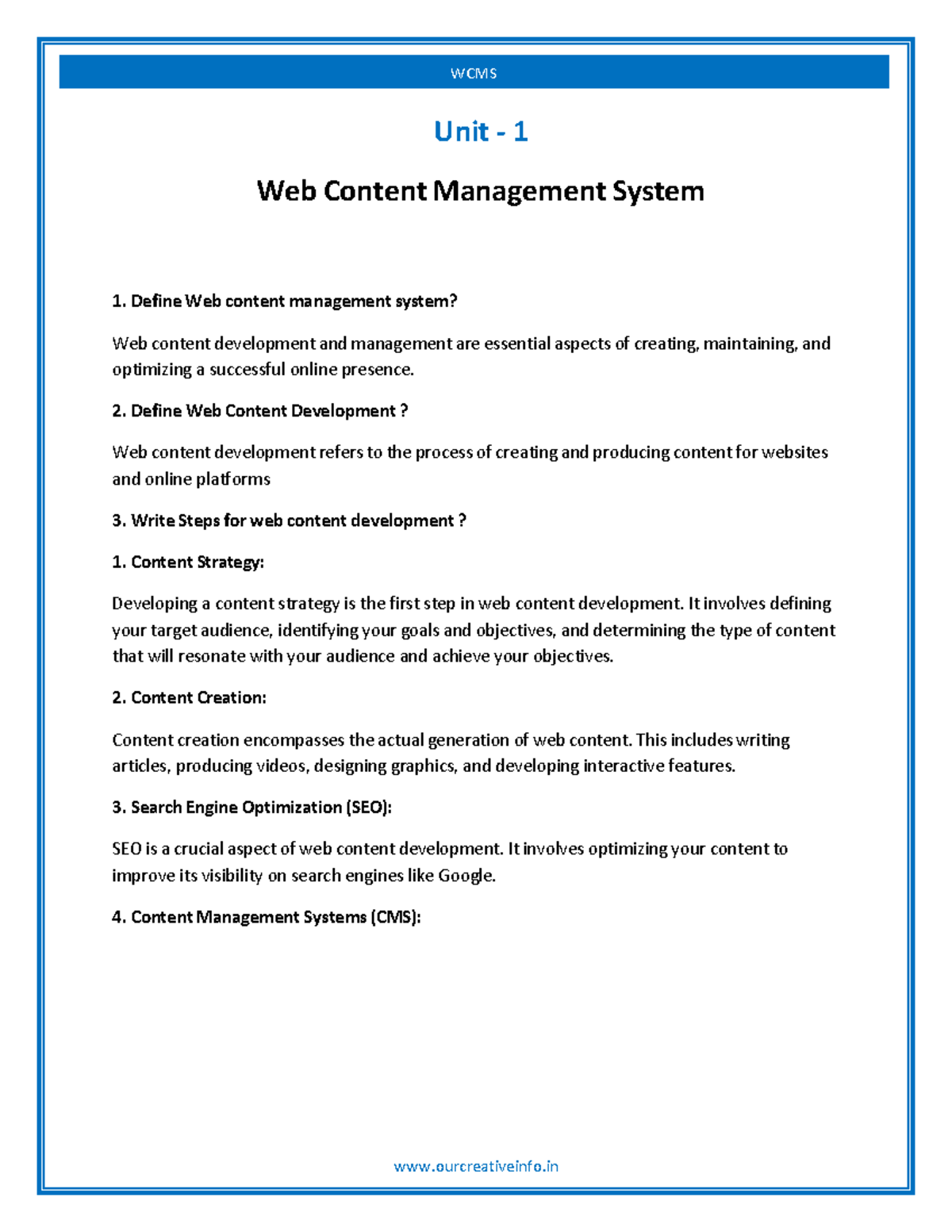 WCMS-FULL- Notes - try it!! - Unit - 1 Web Content Management System ...