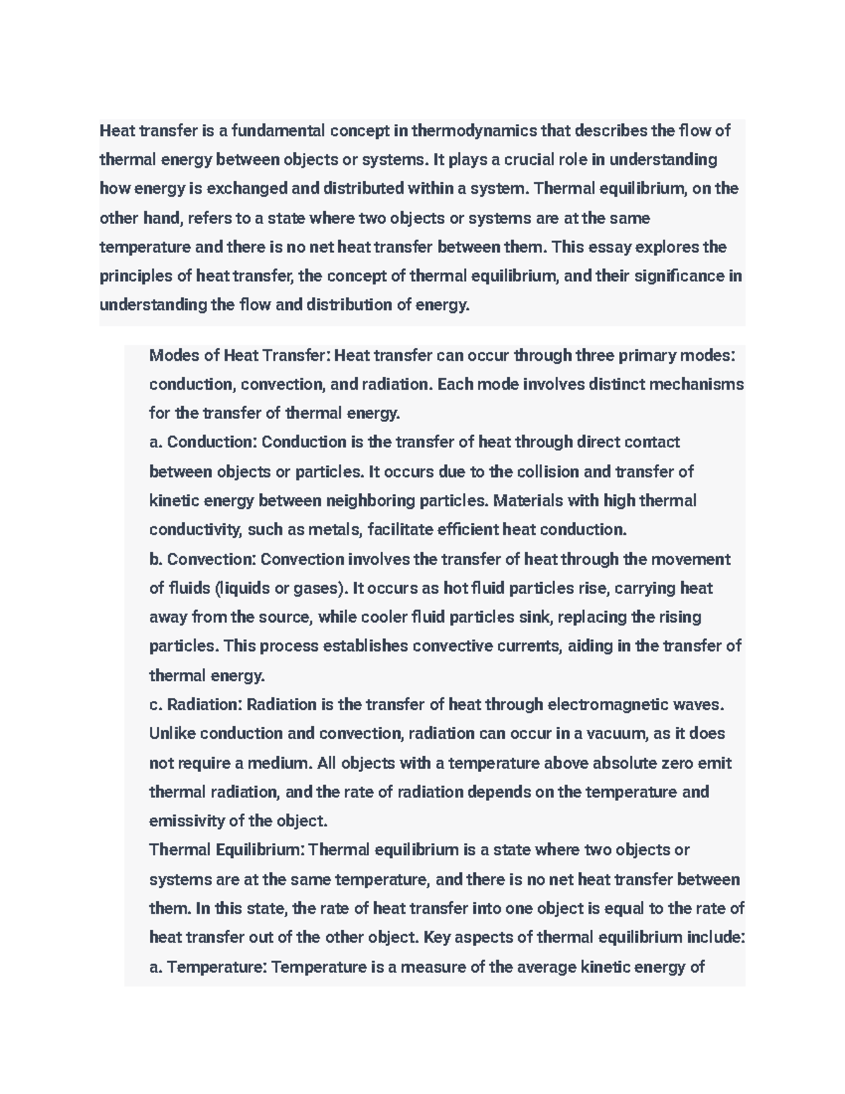 Unit 6 Heat transfer and thermal equilibrium - Heat transfer is a ...