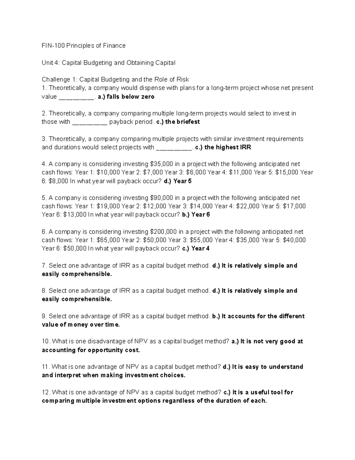 FIN 100 - This is about Sophia Learning Concept, Questions and Answers ...