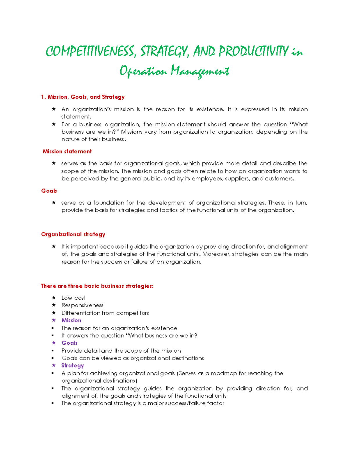 Competitiveness, Strategy, and Productivity in Operation Management ...