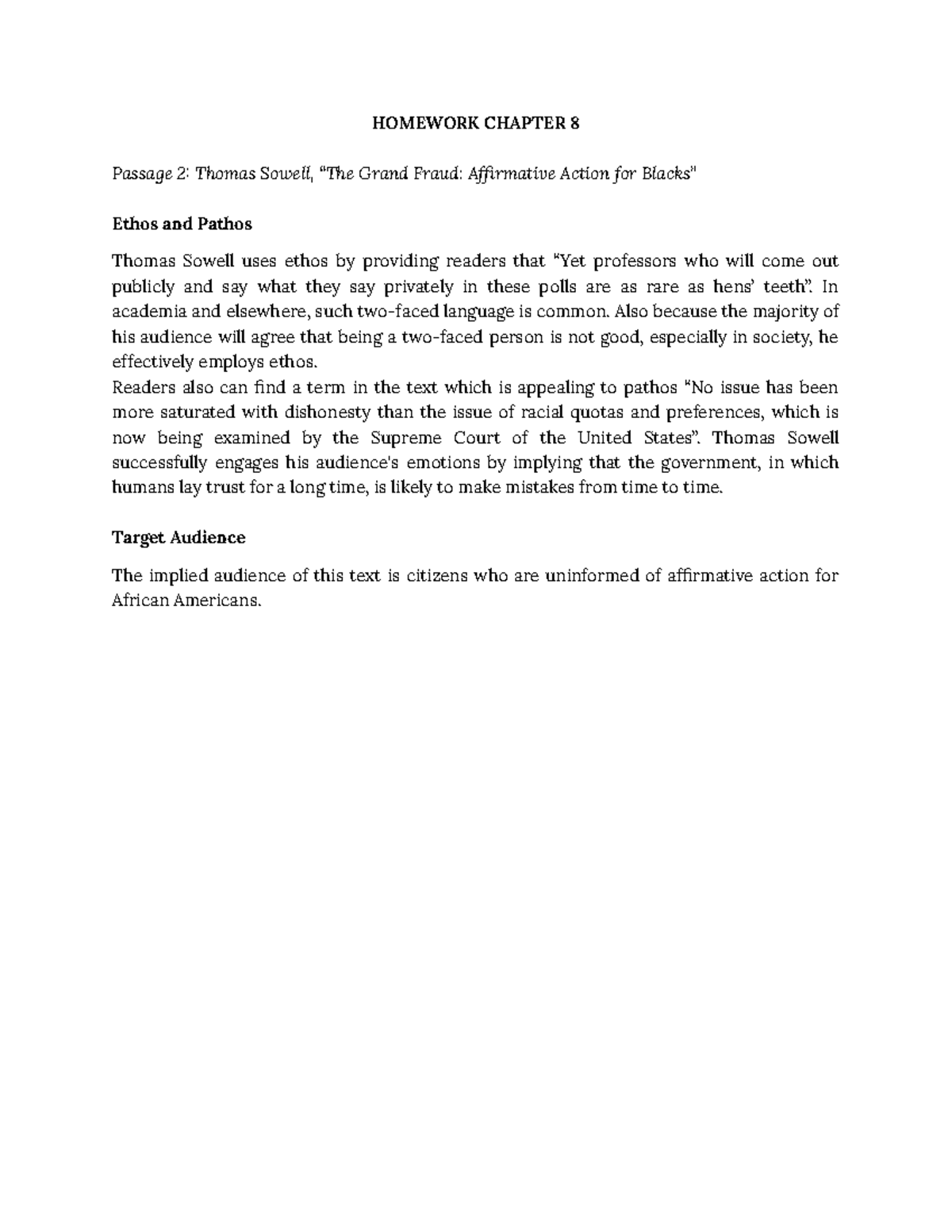 TRẦN THỊ TUYẾT - Ethos Logos - HOMEWORK CHAPTER 8 Passage 2: Thomas ...