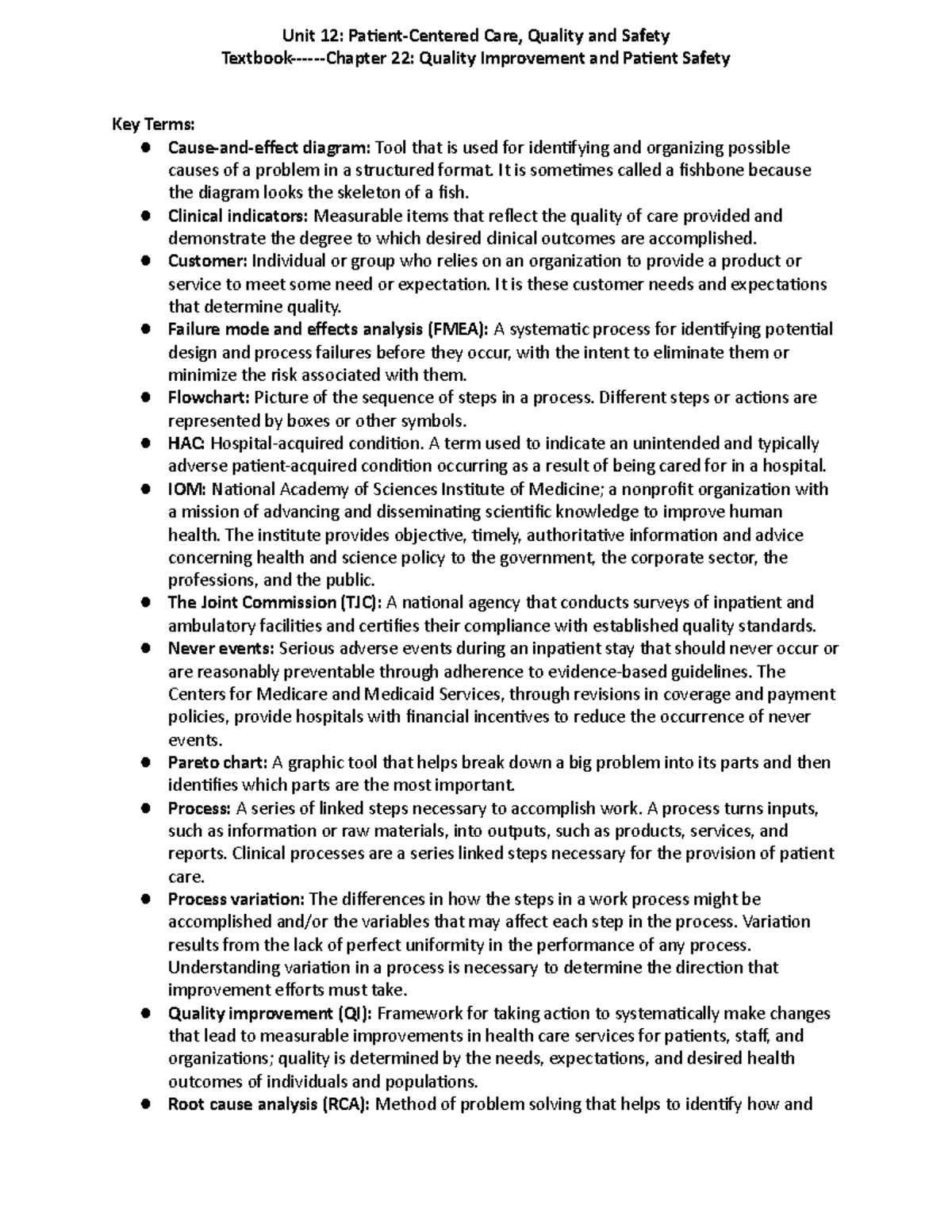 Unit 12 Patient-Centered Care, Quality and Safety - Unit 12: Care ...