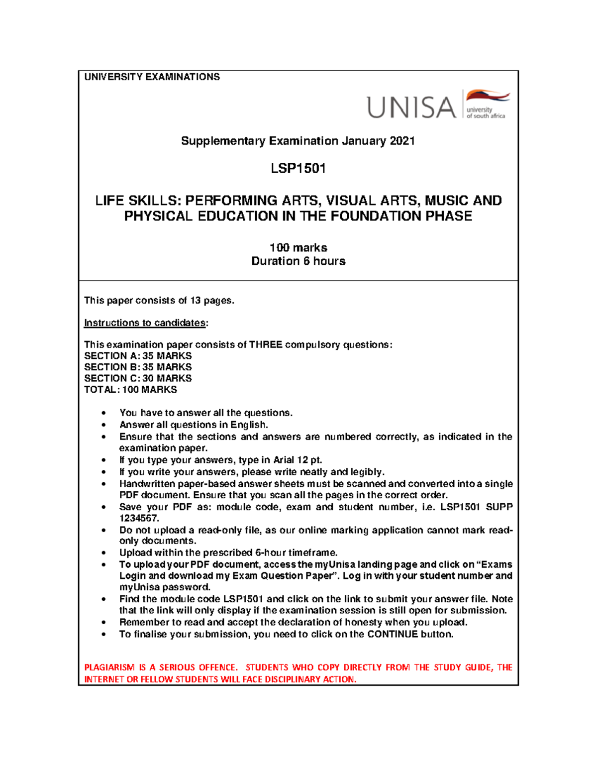 Lsp supp 8 marc - Notes - UNIVERSITY EXAMINATIONS Supplementary ...