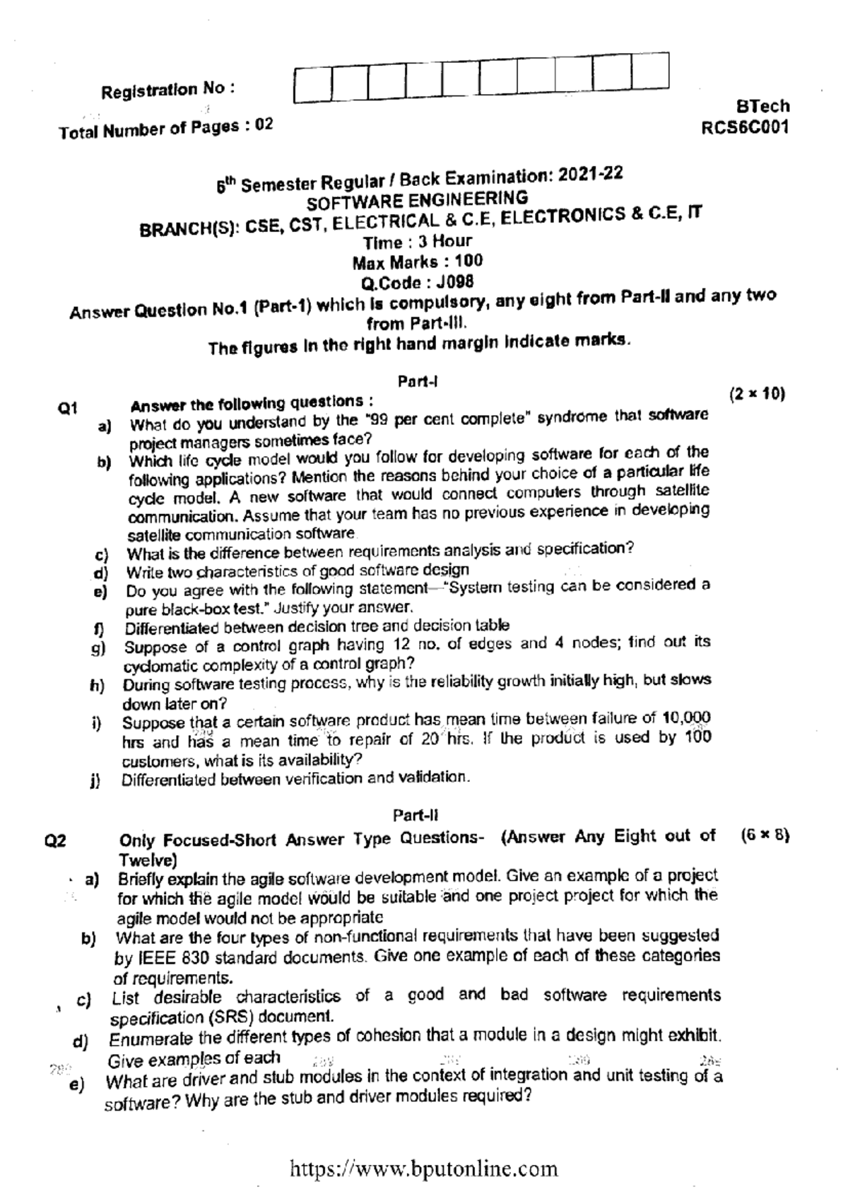 Btech all 6 sem software engineering rcs6c001 2022 - Software Engineering - Studocu