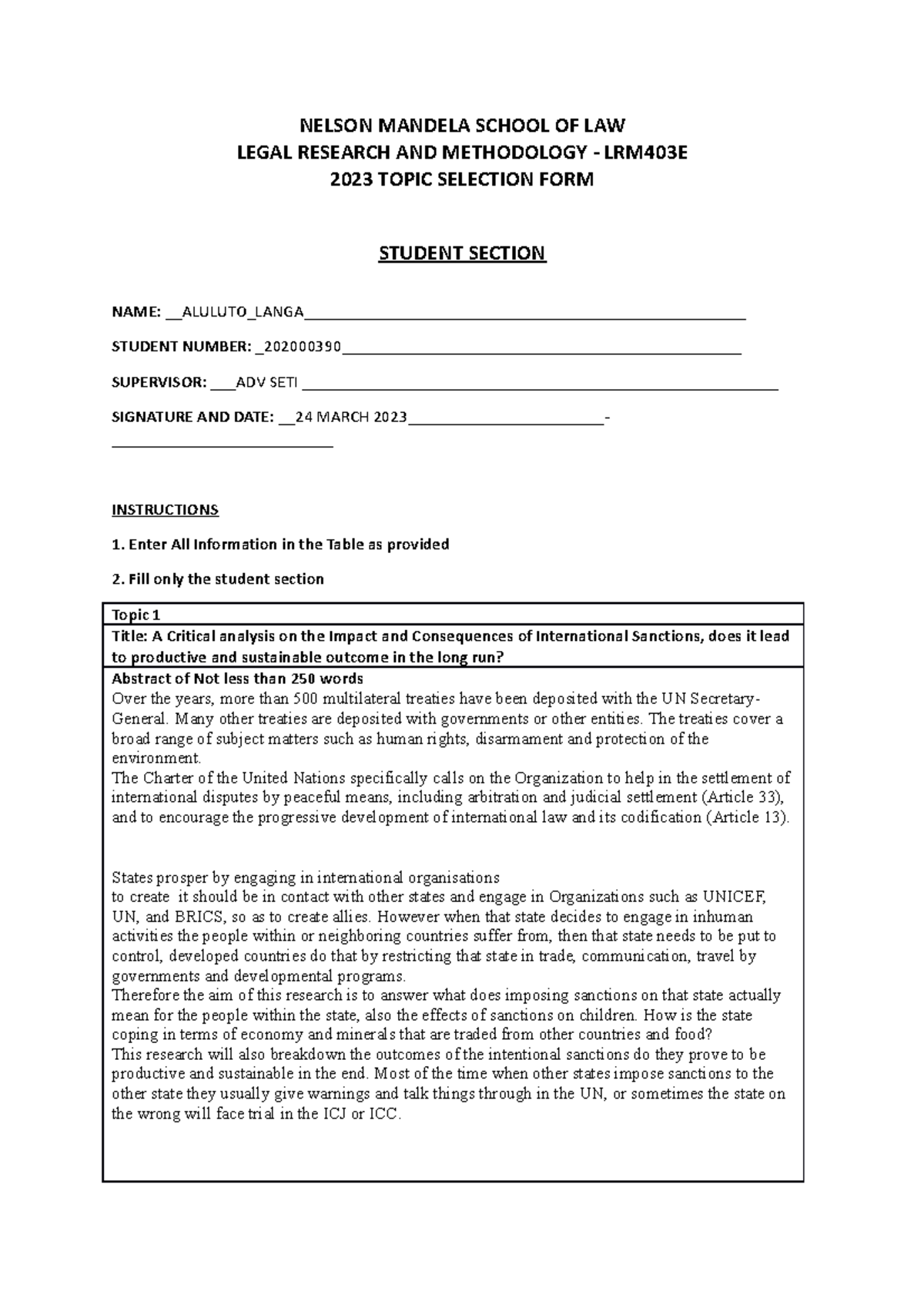 2023 Topic Selection FORM LRM403E (1) 202000 390 A Langa - NELSON ...
