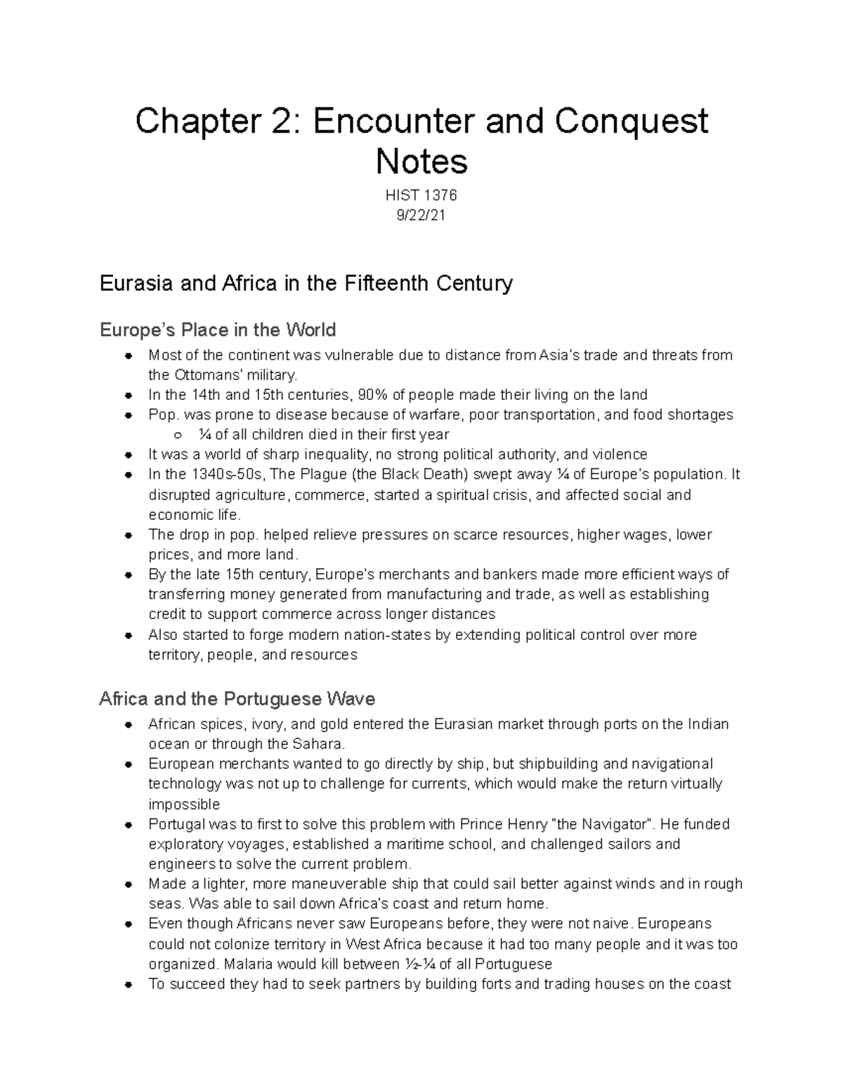 Chapter 2 Encounter and Conquest Notes - In the 14th and 15th centuries ...
