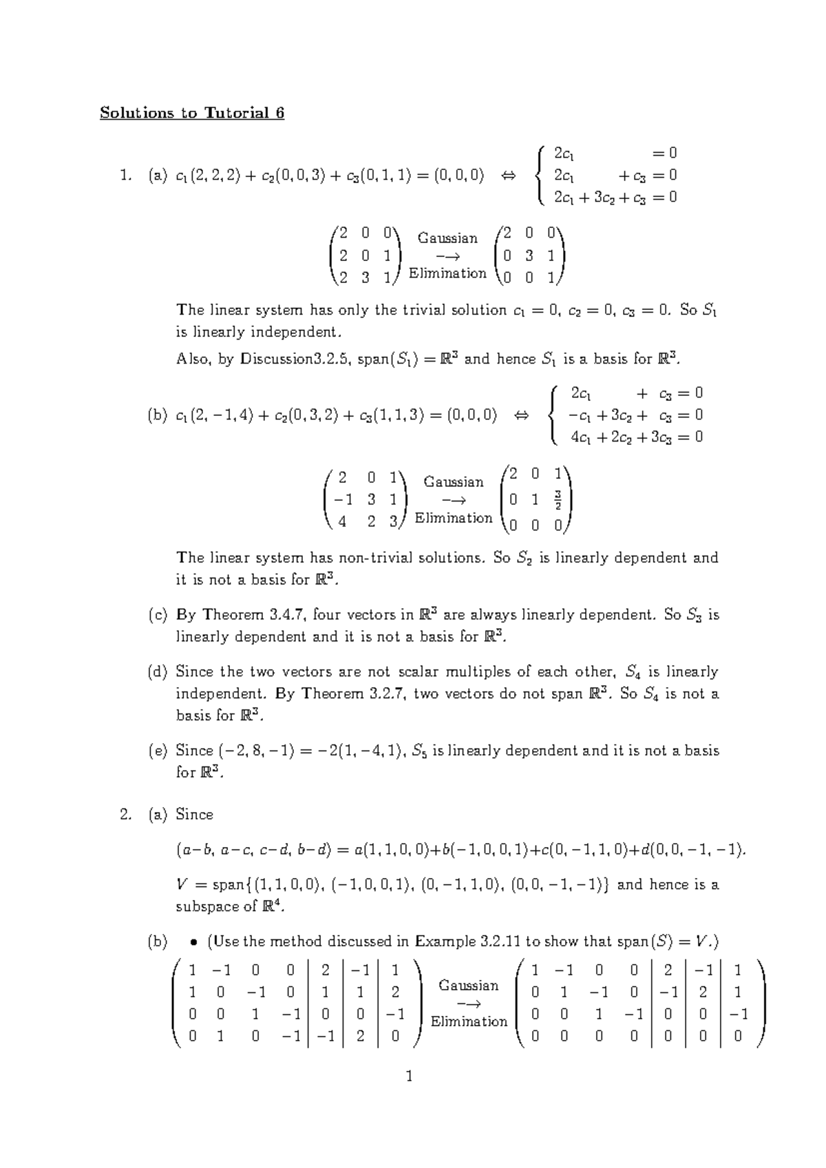 Tutorial 6Sol - ans - Solutions to Tutorial 6 (a) c 1 (2, 2 , 2) + c 2 ...