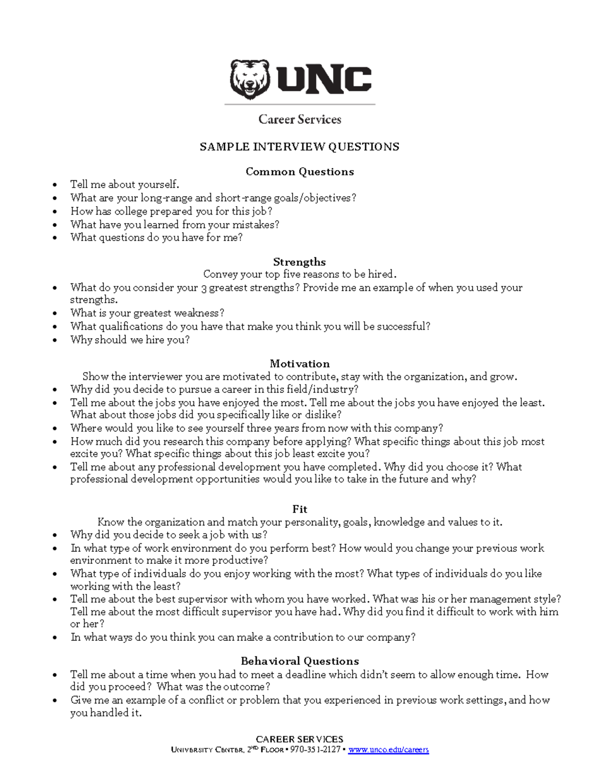 Sample-interview-questions - CAREER SERVICES UNIVERSITY CENTER, 2 ND ...