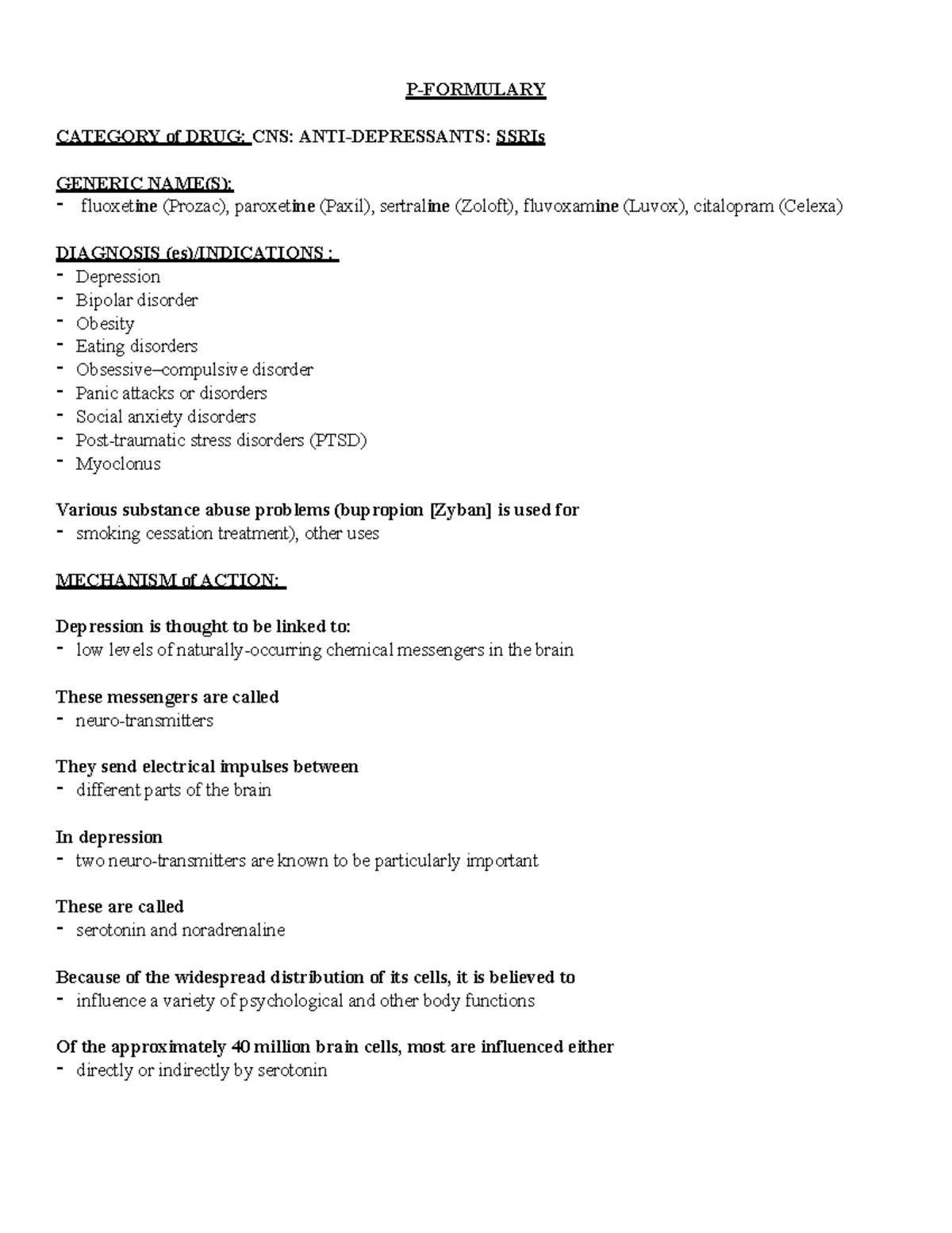 Pf Insulin 2015 - P-FORMULARY CATEGORY of DRUG: CNS: ANTI-DEPRESSANTS ...