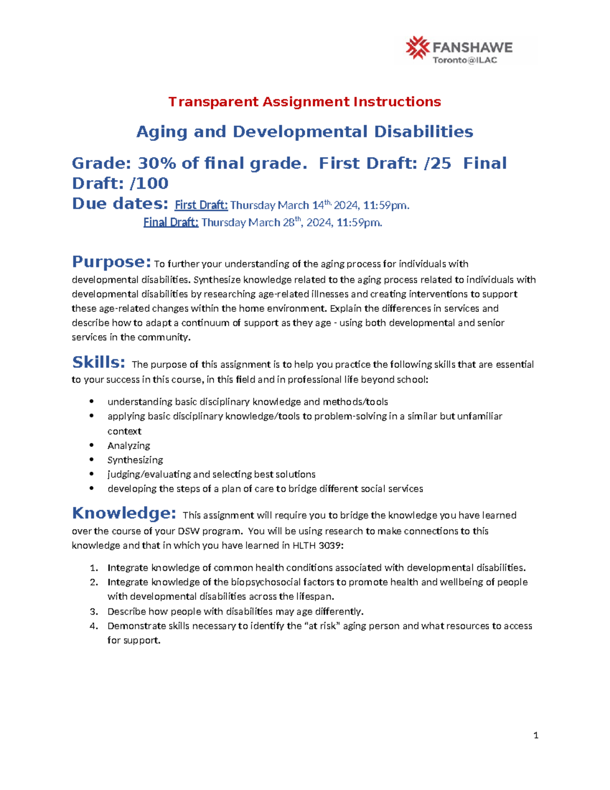 Aging Assignment - Transparent Assignment Instructions Aging and ...
