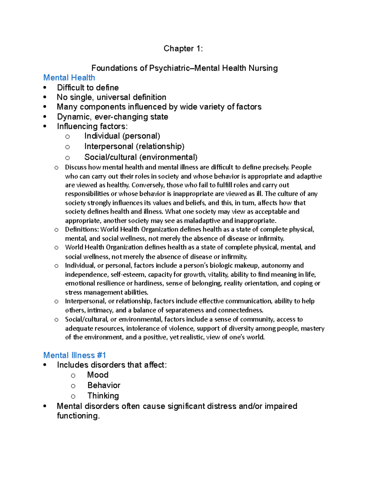 Ch 1 - Chapter 1 - Chapter 1: Foundations of Psychiatric–Mental Health ...