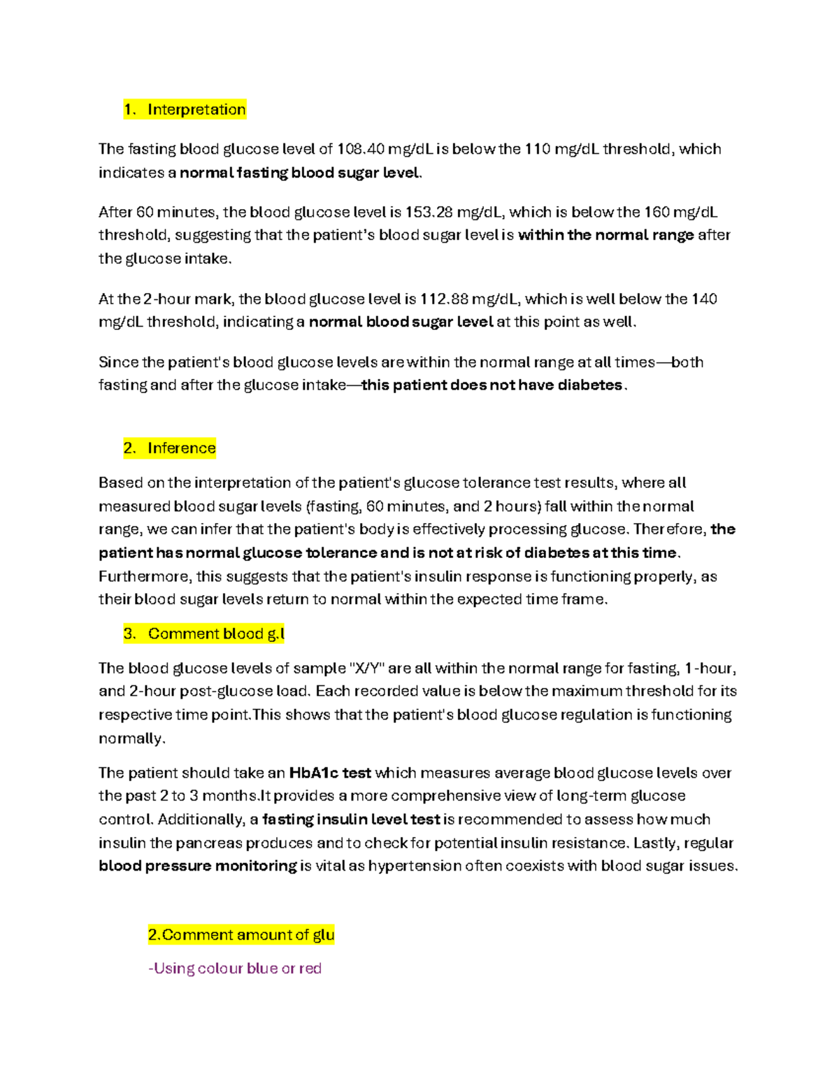 Glucose tolerance test - Interpretation The fasting blood glucose level ...