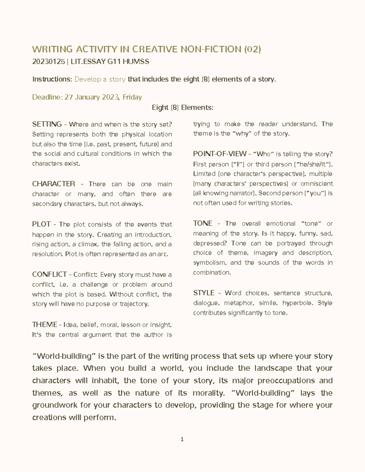 Writing - Activity 02 - Information on title - 1 WRITING ACTIVITY IN ...