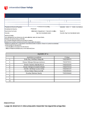 Examen PLC IV Nivel (Entrada) 2022-2 - PRUEBA DE NIVEL DE LOGRO DE COMPETENCIAS DE FIN DE ...