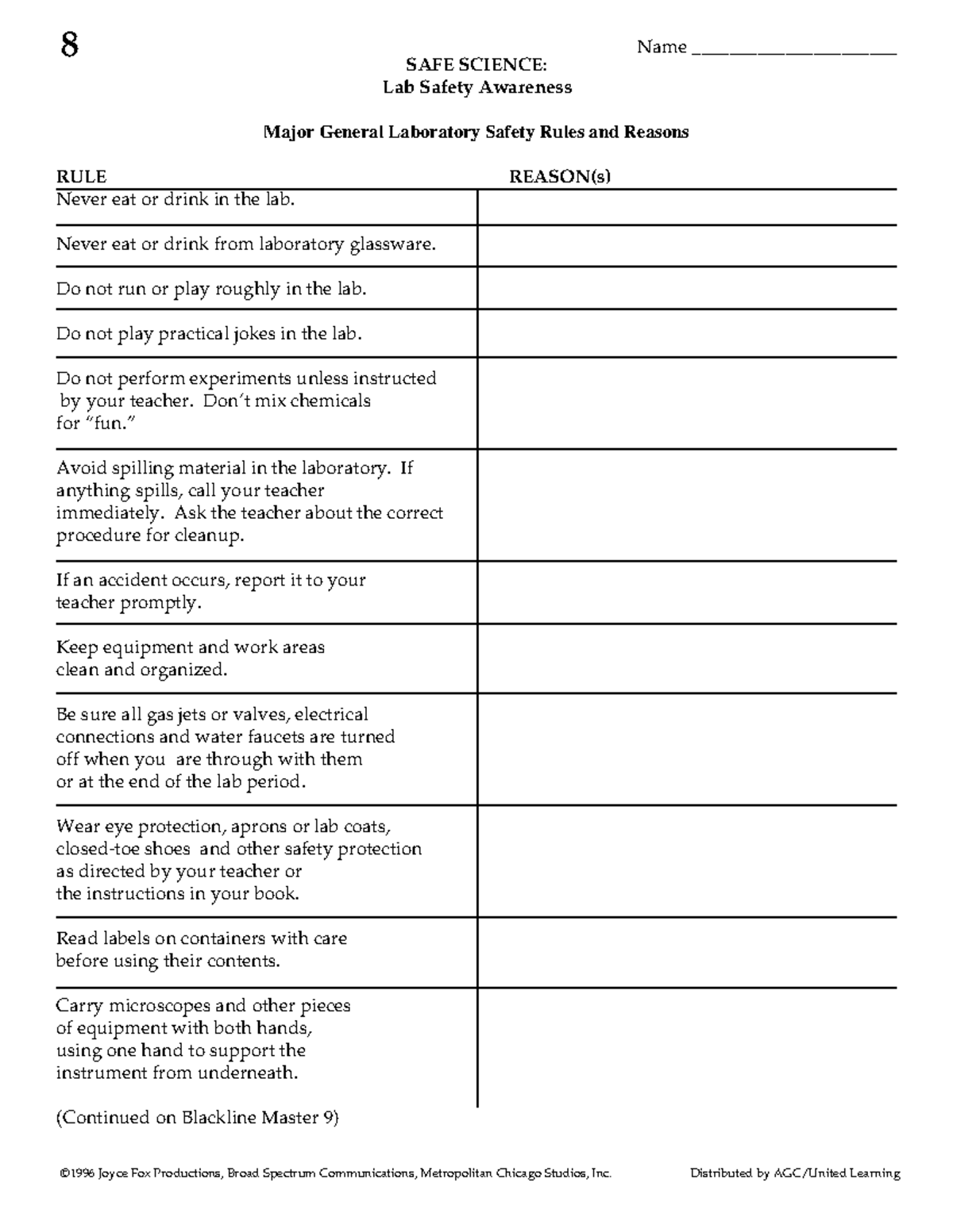 Lab Safety awareness quiz - SAFE SCIENCE: Lab Safety Awareness Name