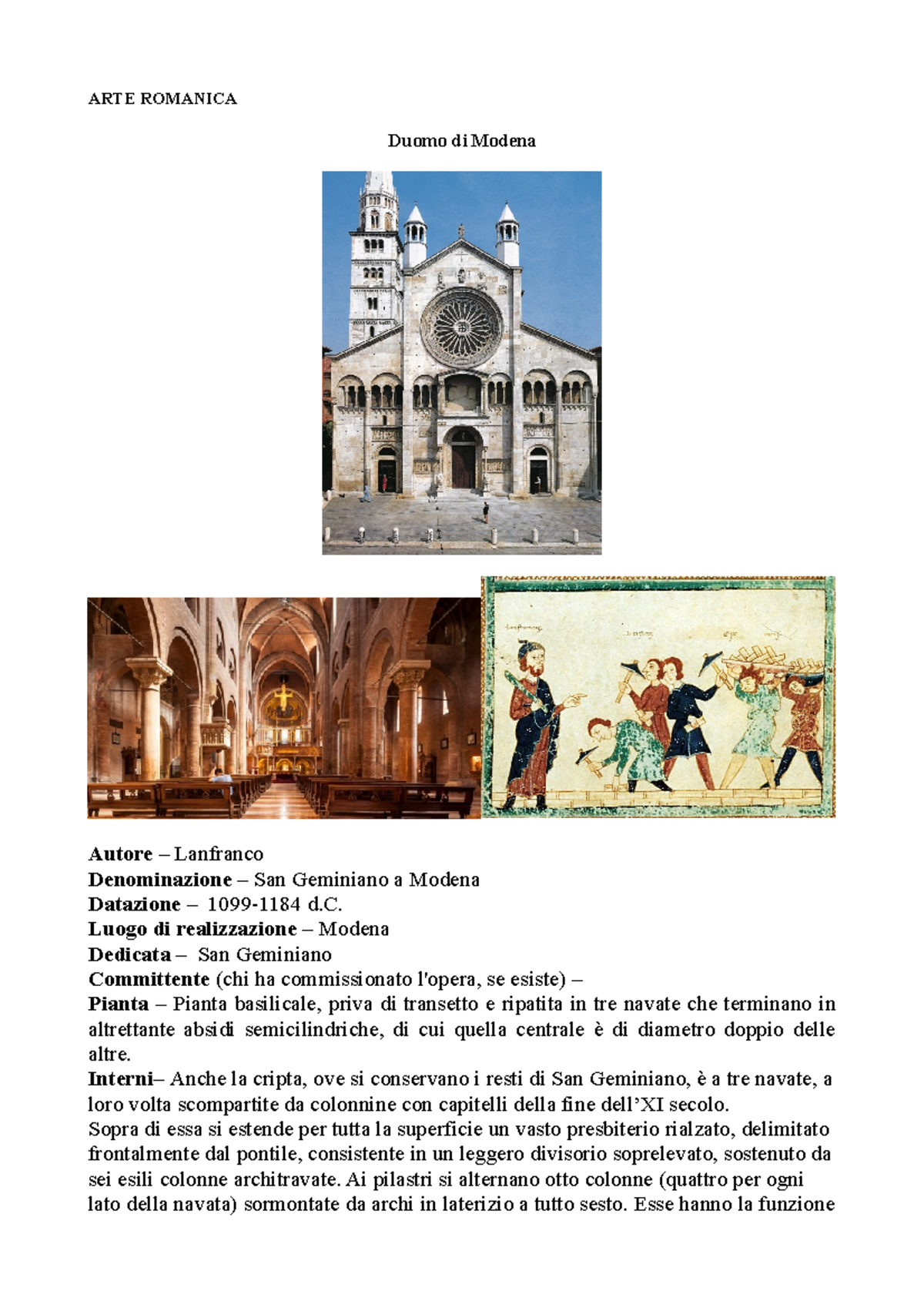 Scheda del Duomo di Modena - ARTE ROMANICA Duomo di Modena Autore ...