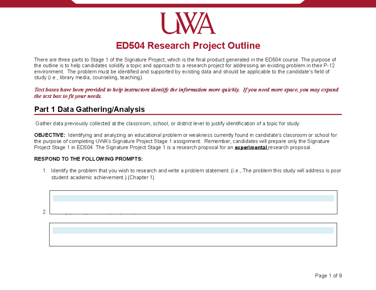 Research Outline Template with Rubric (1) - ED504 Research Project ...