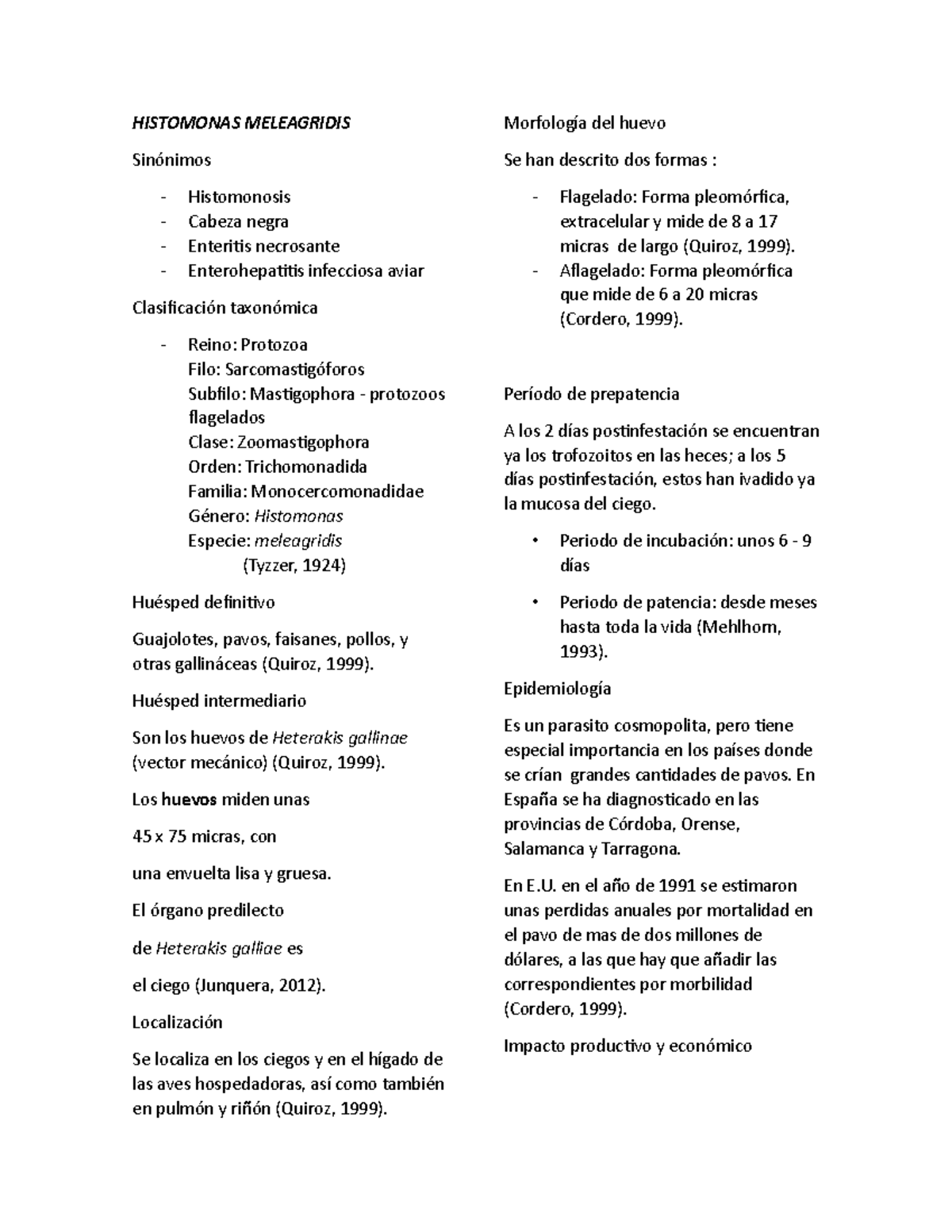 Histomonas Meleagridis - HISTOMONAS MELEAGRIDIS del huevo Se han ...