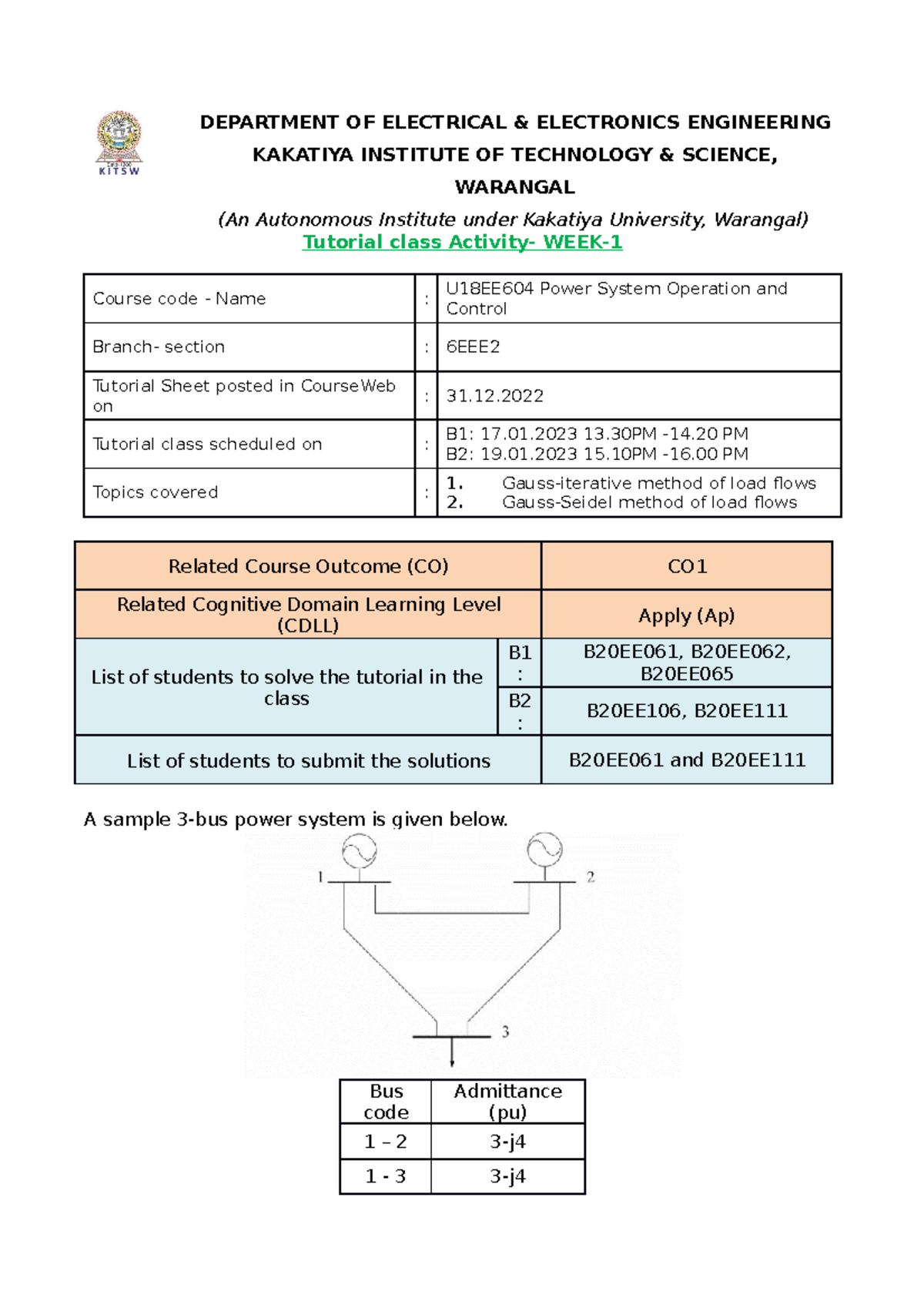 U18EE604 6EEE2 PSOC GS Tutorialweek-1 - DEPARTMENT OF ELECTRICAL & ELECTRONICS ENGINEERING - Studocu
