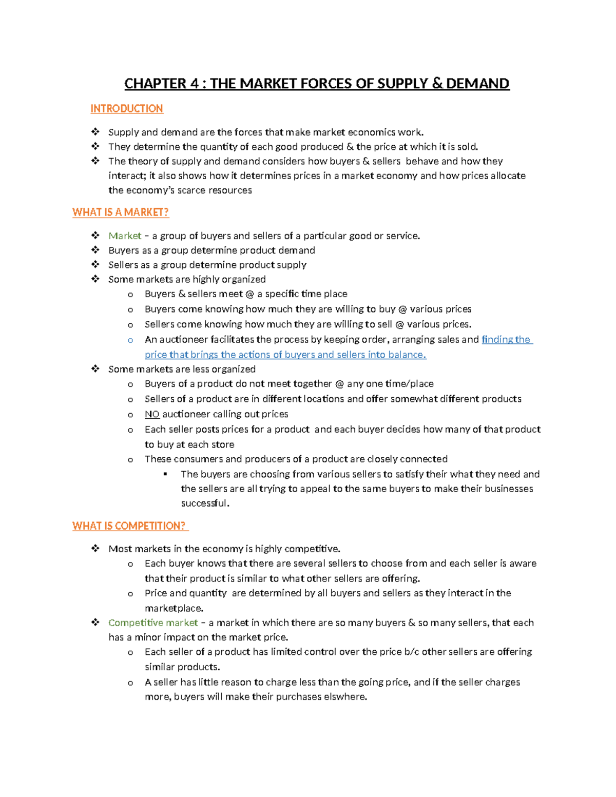 ECO 201 MOD 4 Notes - CHAPTER 4 : THE MARKET FORCES OF SUPPLY & DEMAND ...