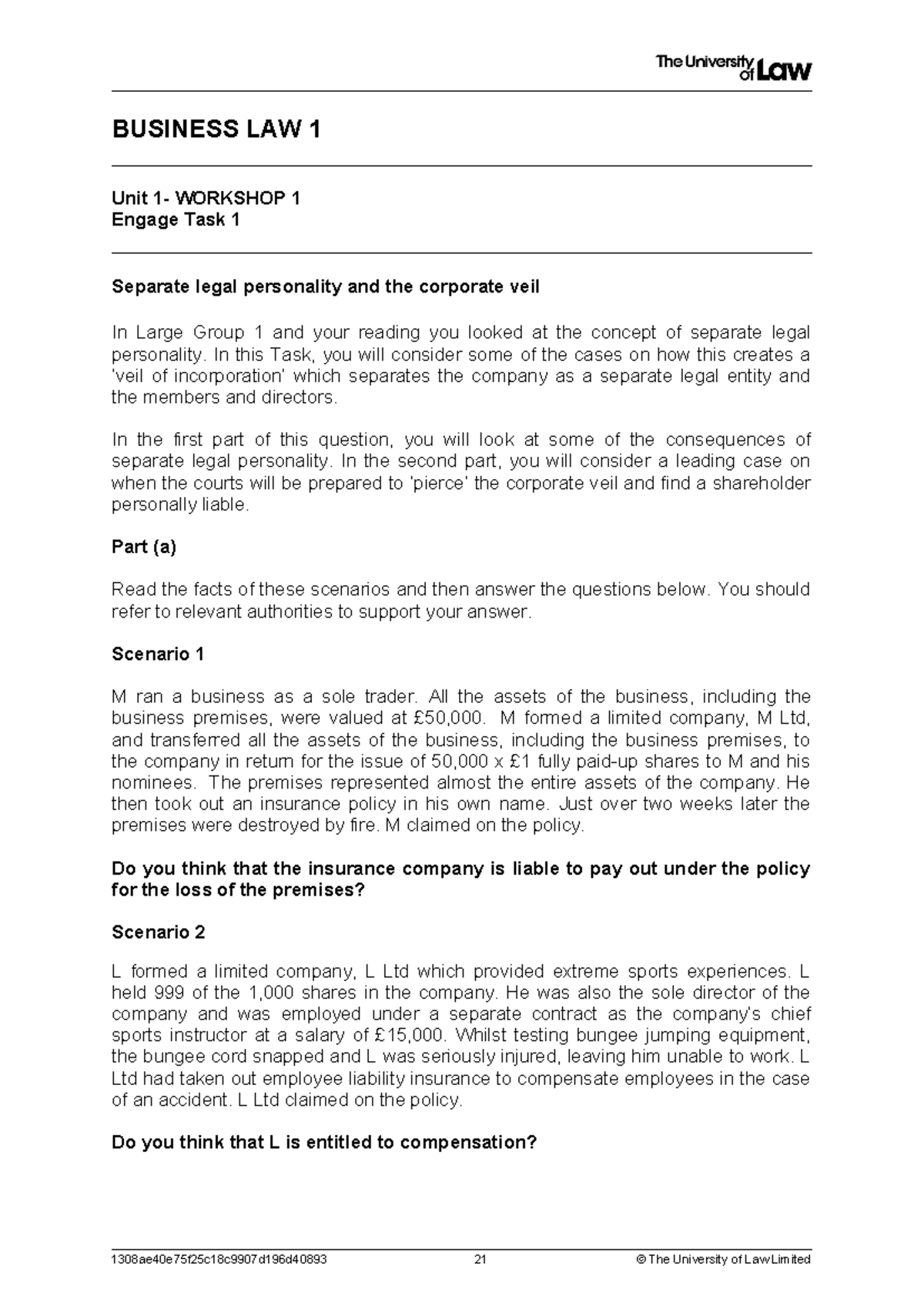 2425 bus1 u01 ce01 workshop task01 - BUSINESS LAW 1 Unit 1- WORKSHOP 1 Engage Task 1 Separate ...