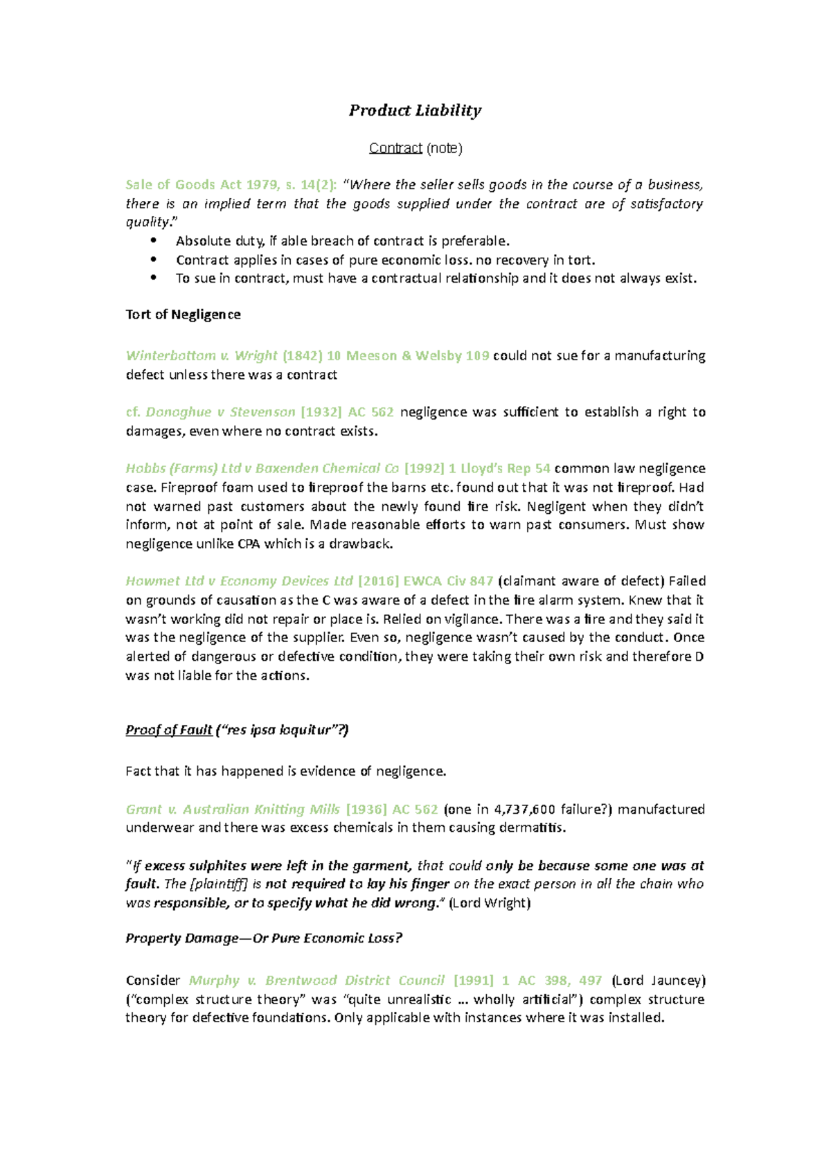 Product liabilty handout 2021 - Product Liability Contract (note) Sale ...