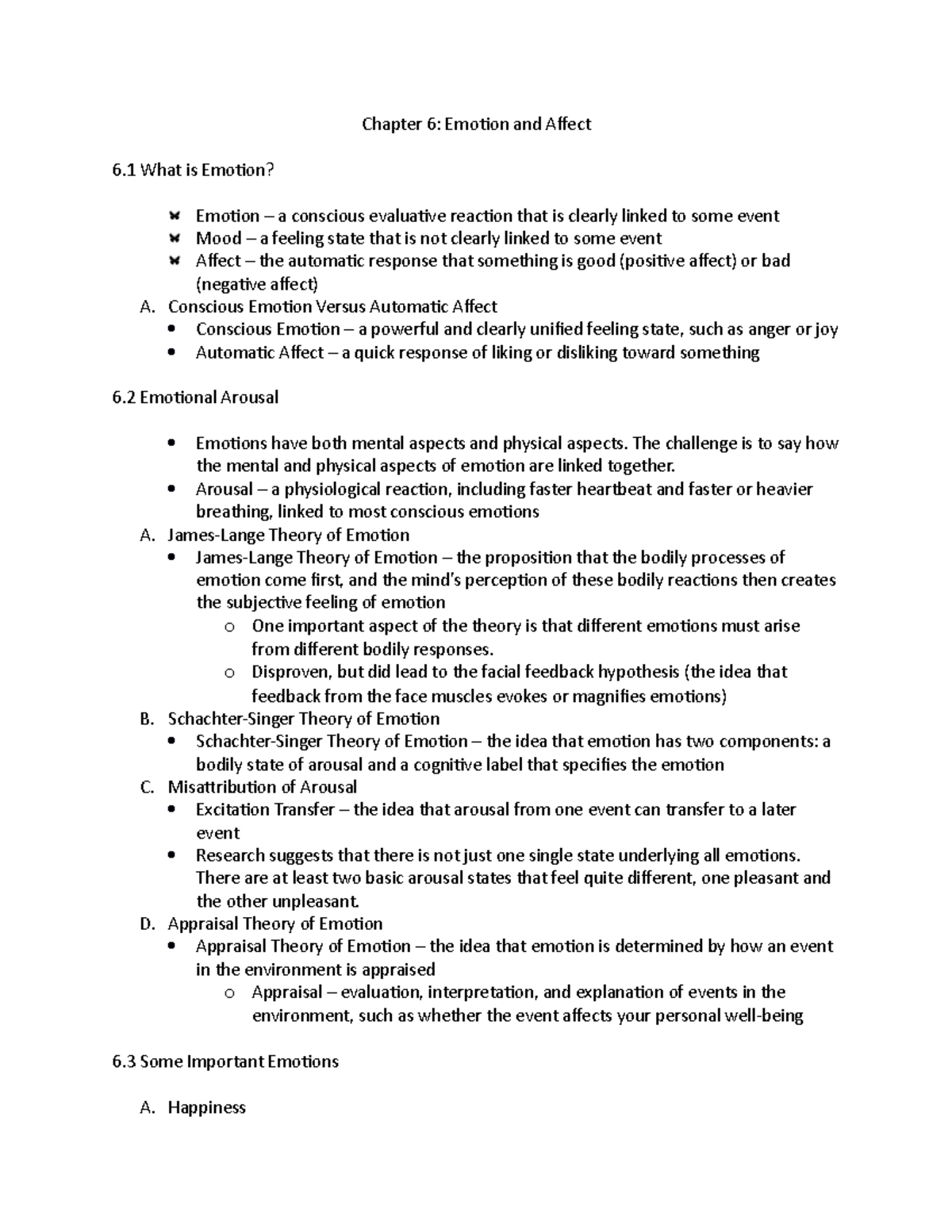 Chapter 6 Notes - PSY 3623 - Mississippi State - Studocu