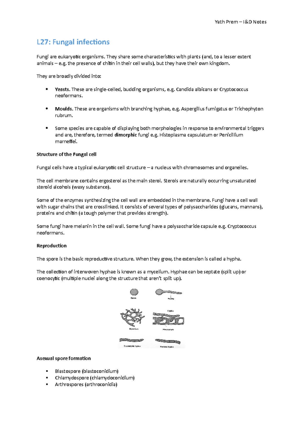 L27 Fungal infections - Lecture notes on immunology - Yath Prem – I&D ...