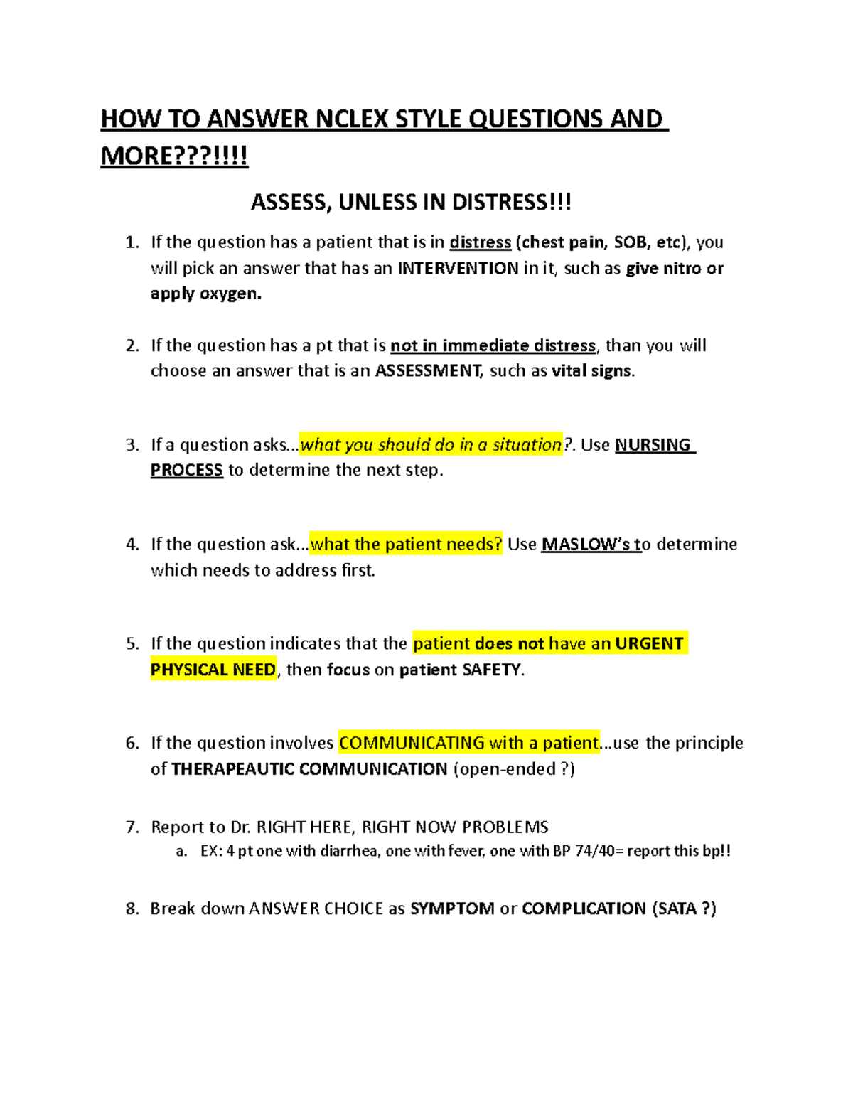 How to Answer NCLEX Style Questions and Assess - Studocu