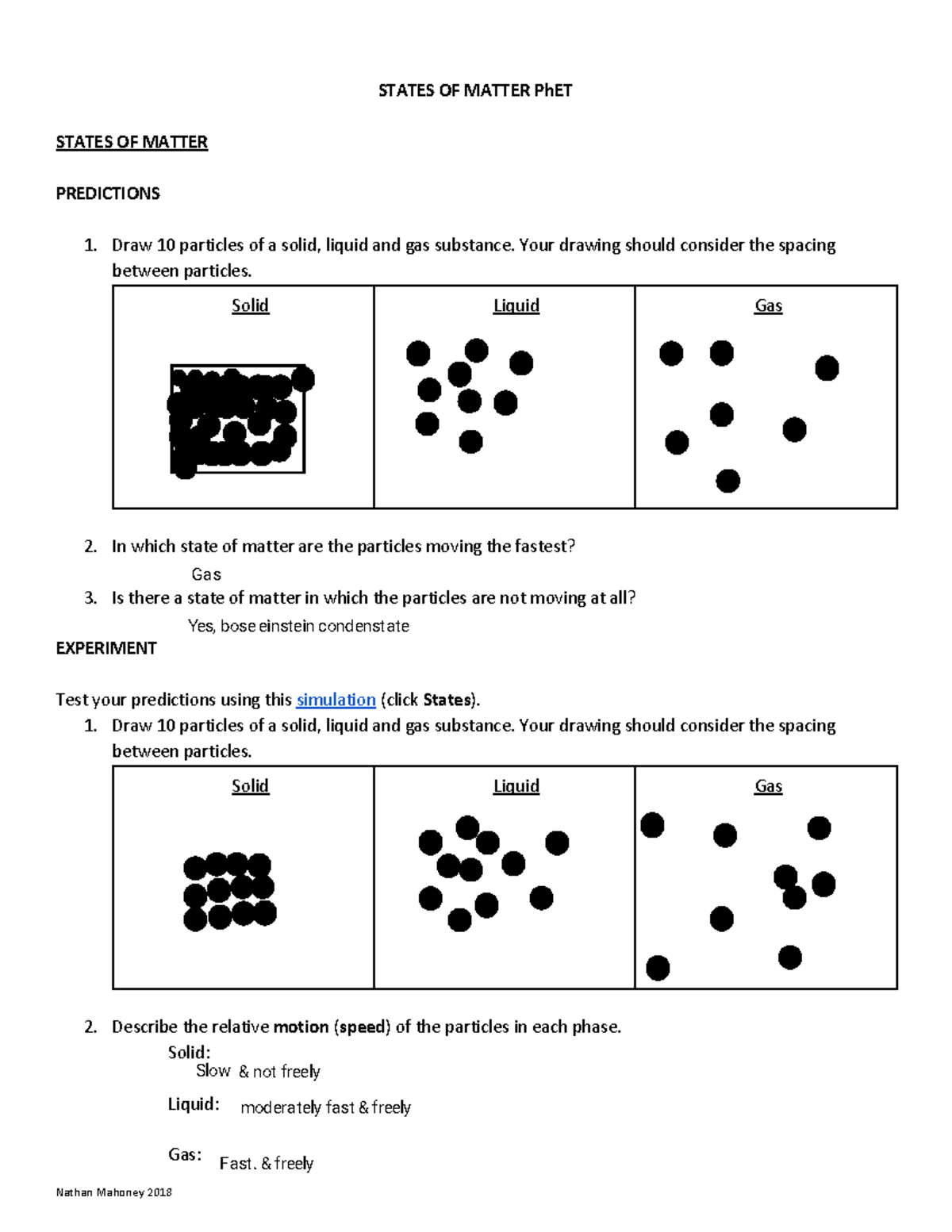 States of matter - STATES OF MATTER PhET STATES OF MATTER PREDICTIONS ...