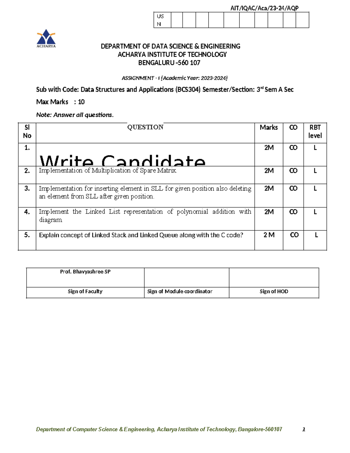 DSA-ASSI1-DS - AIT/IQAC/Aca/23-24/AQP US N DEPARTMENT OF DATA SCIENCE & ENGINEERING ACHARYA ...