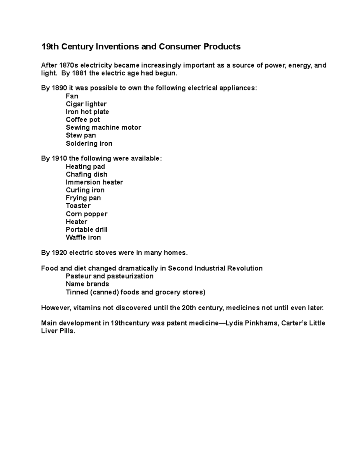 Civ Notes #15A - Professor Alan Grub - 19th Century Inventions and ...