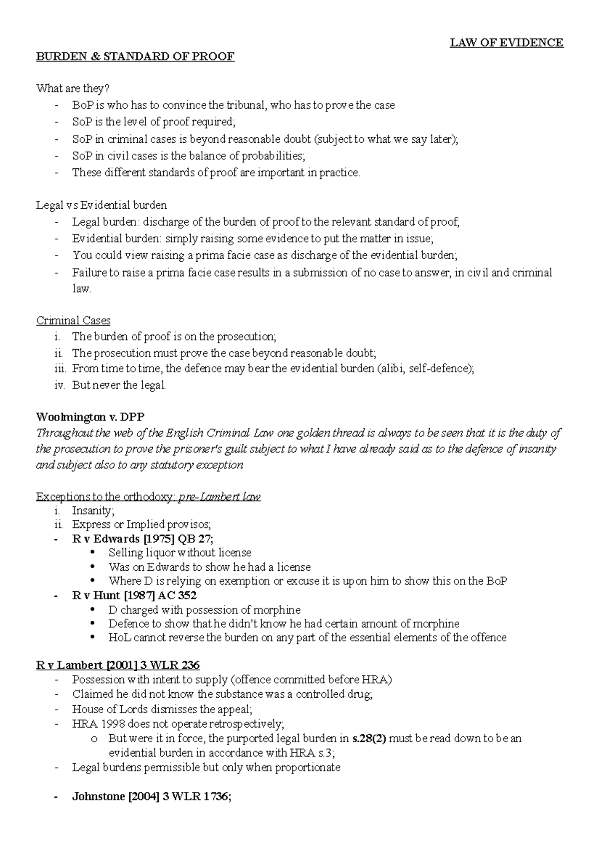 BOP & SOP - BPP notes on BOP & SOP - LAW OF EVIDENCE BURDEN & STANDARD ...