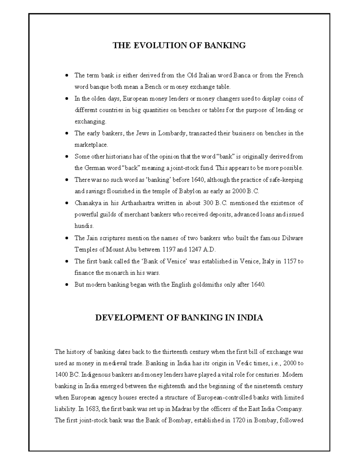 Evolution of Banking - Detailed study notes - THE EVOLUTION OF BANKING ...