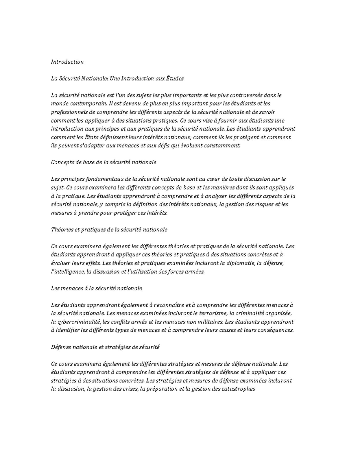 National Security Studies Study Notes - Introduction La Sécurité ...