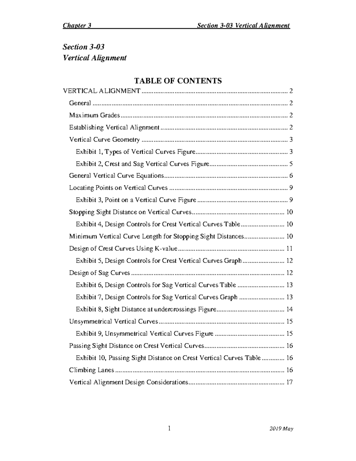3-03 2019 MAY - note - VERTICAL ALIGNMENT TABLE OF CONTENTS Section 3 ...