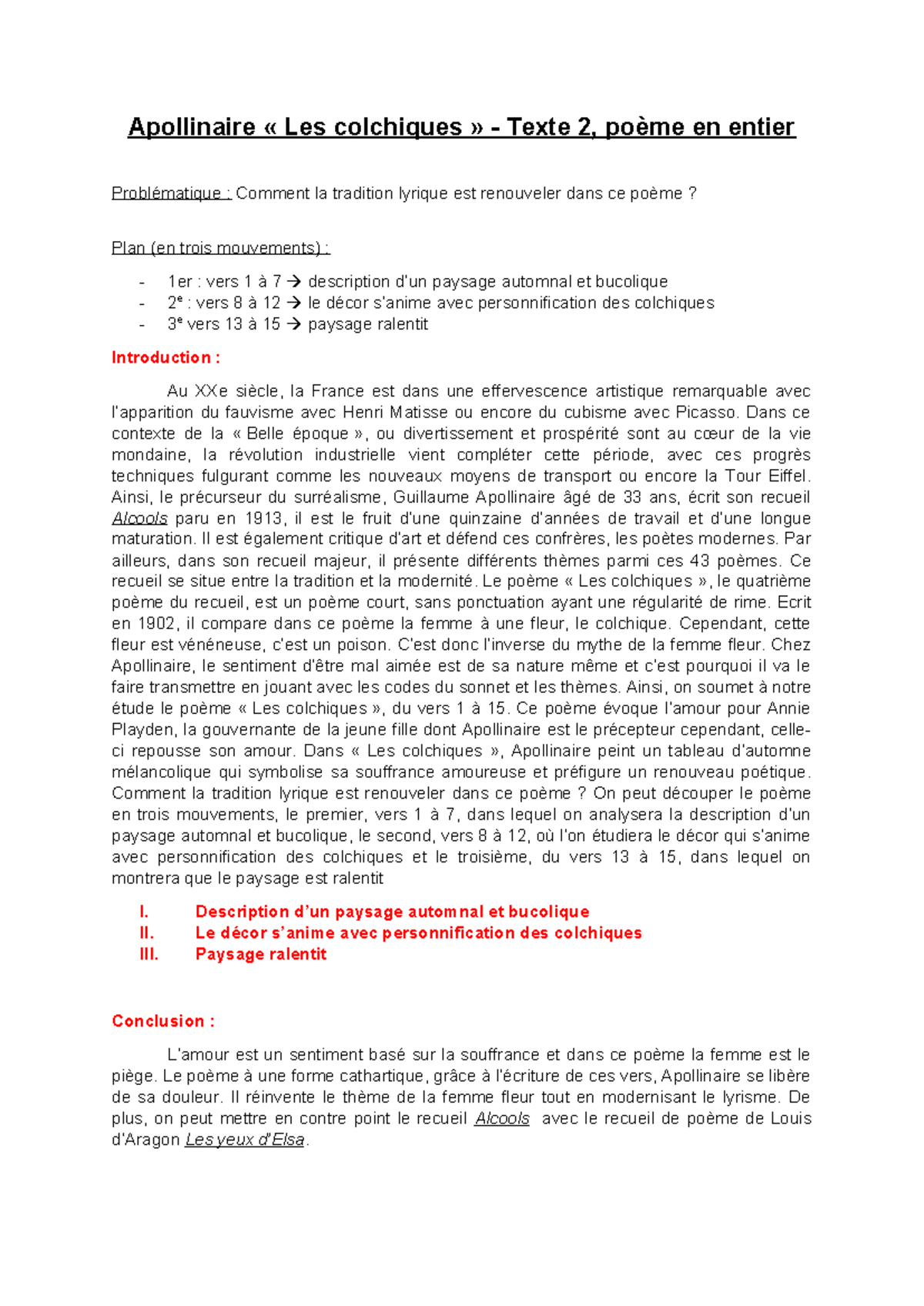 Apollinaire « Les colchiques » - Texte 2, poème en entier - Dans ce ...
