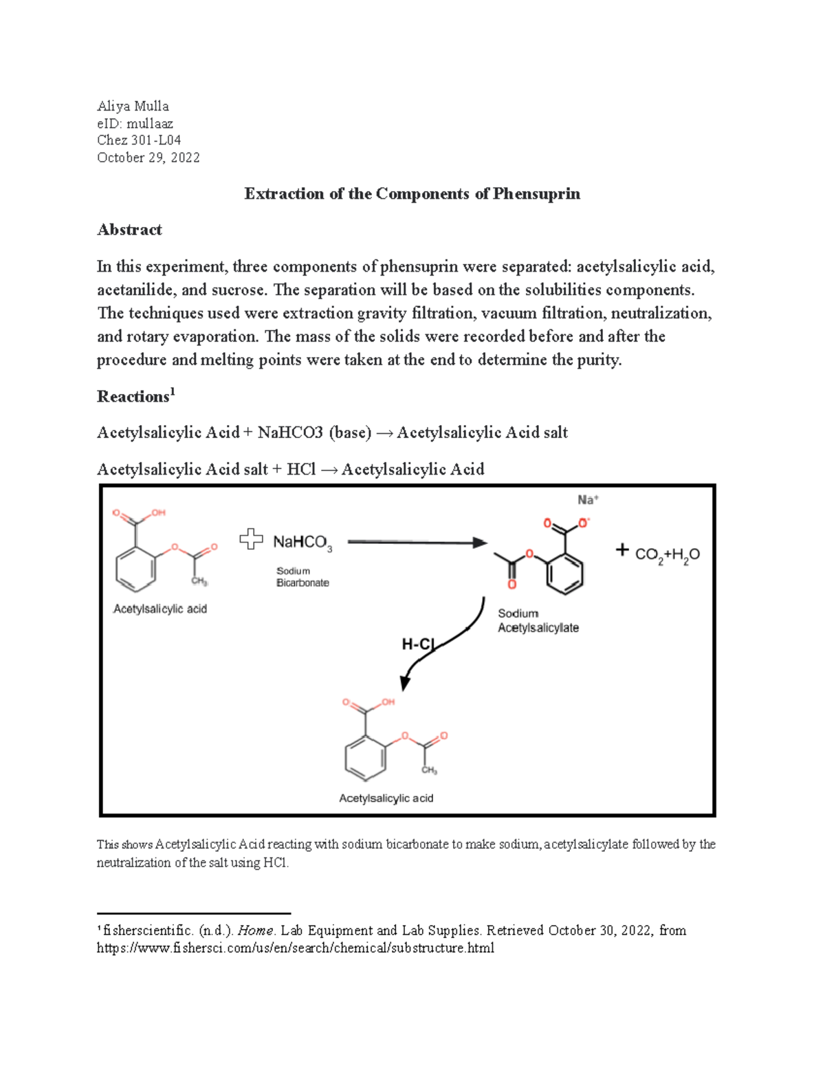 Formal lab report - Aliya Mulla eID: mullaaz Chez 301-L October 29 ...