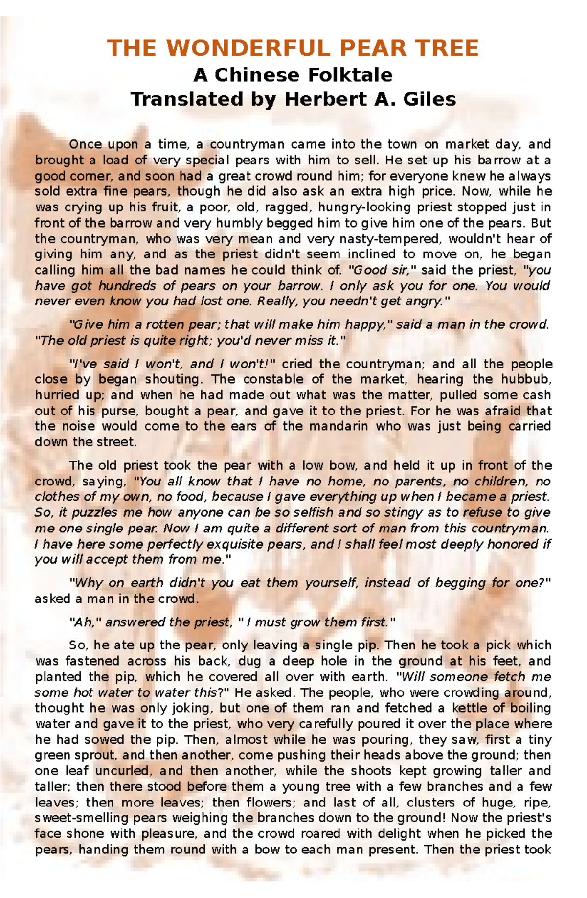 THE Wonderful PEAR TREE - THE WONDERFUL PEAR TREE A Chinese Folktale ...