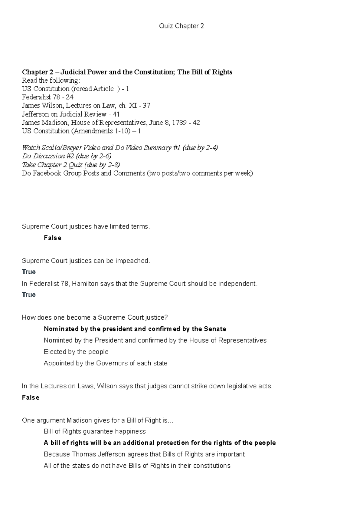 Chapter 2 Quiz - Quiz Chapter 2 Chapter 2 – Judicial Power and the ...