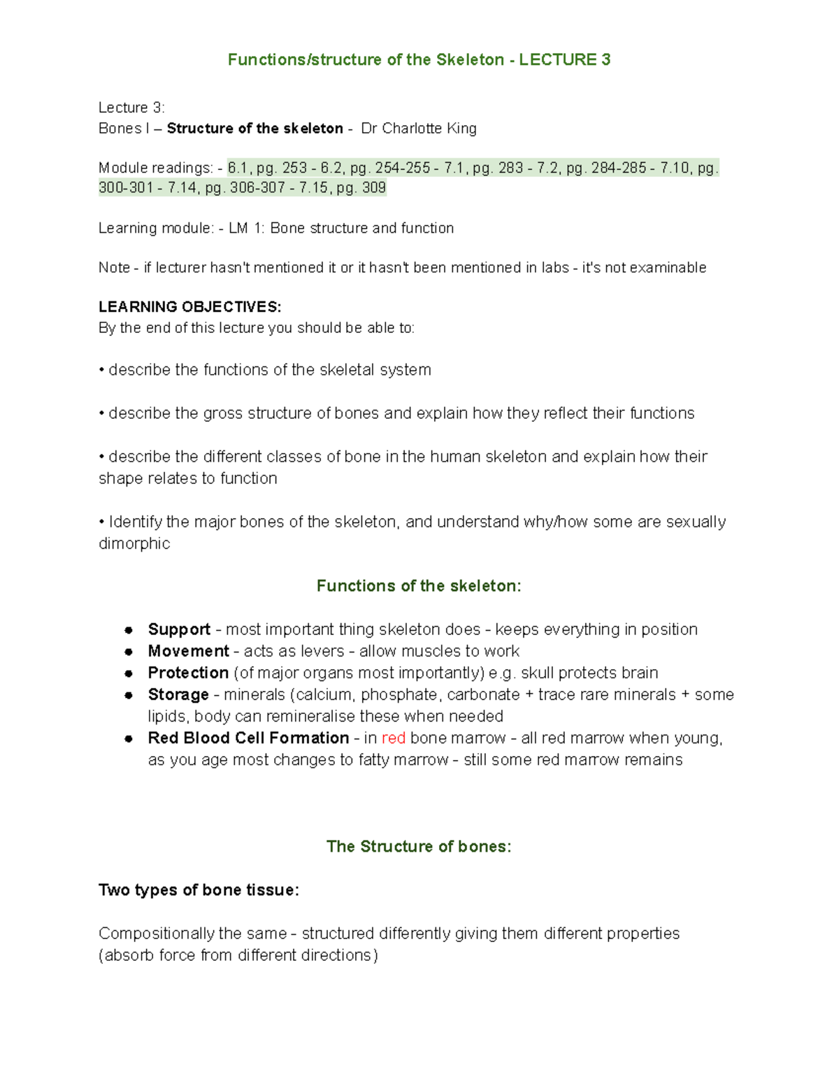 Lecture 3 - Structure of the Skeleton - Lecture 3: Bones I – Structure ...
