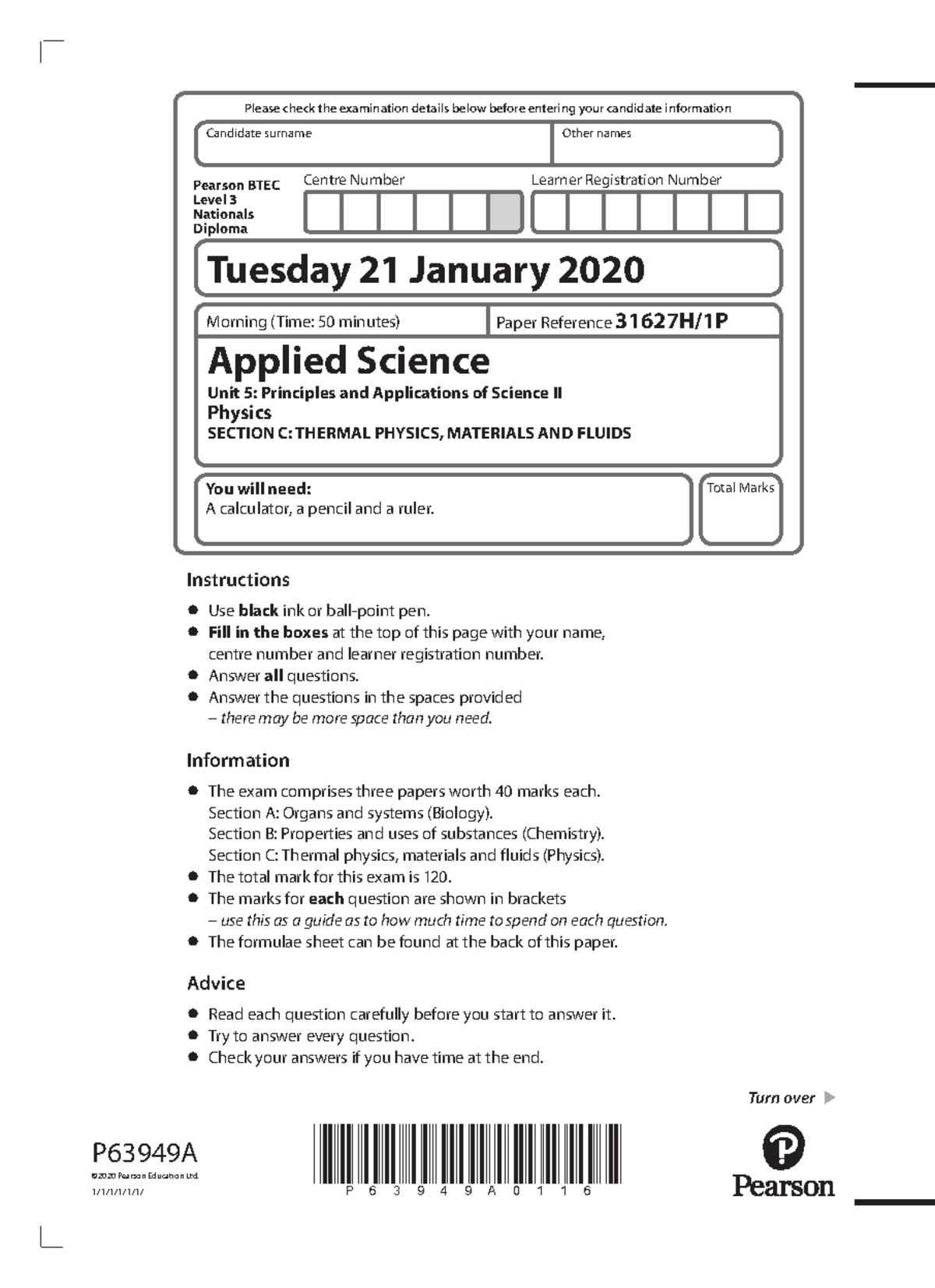Jan 2020 Physics QP - Exam practice question paper. - Applied Science ...