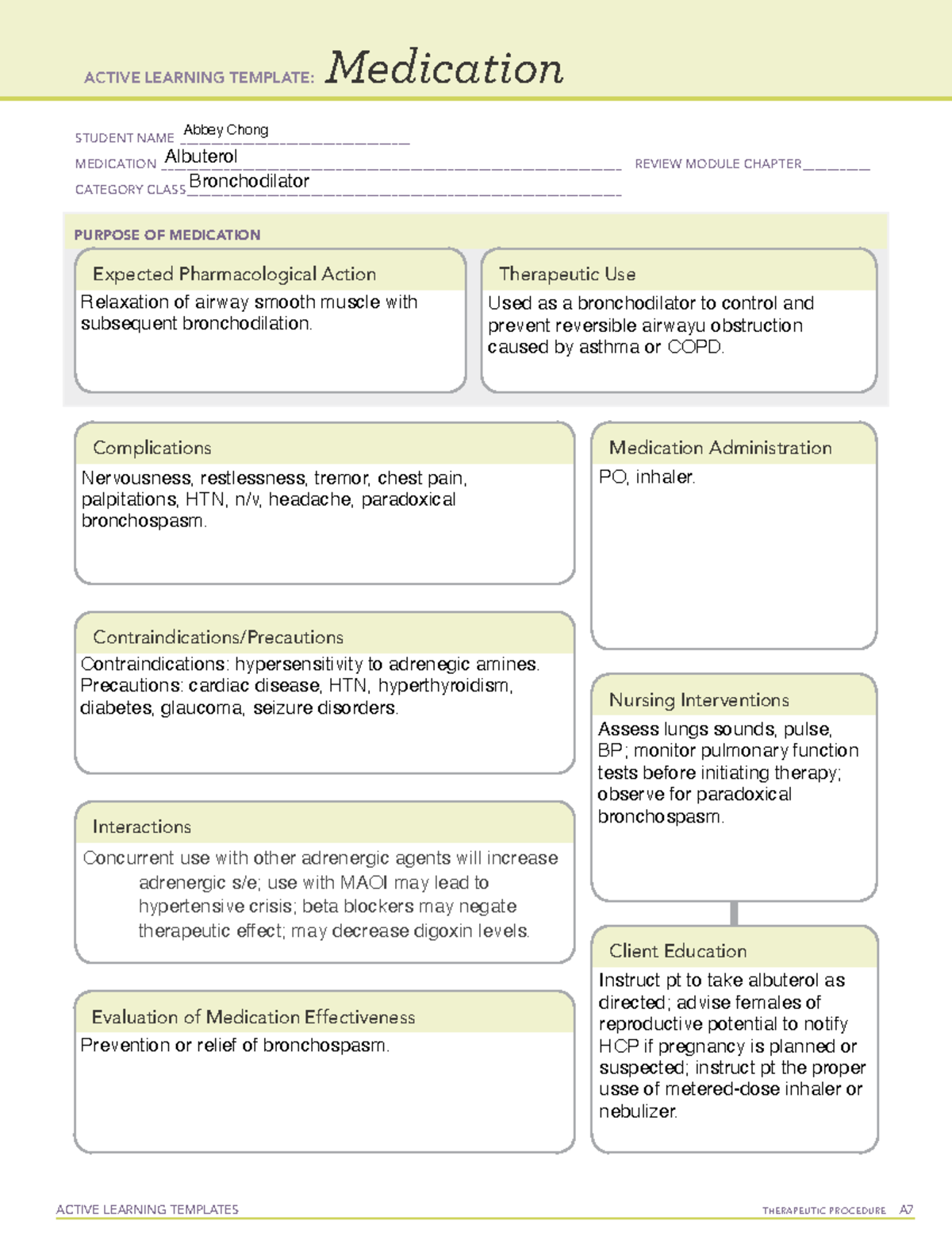 Albuterol - alt - ACTIVE LEARNING TEMPLATES THERAPEUTIC PROCEDURE A ...