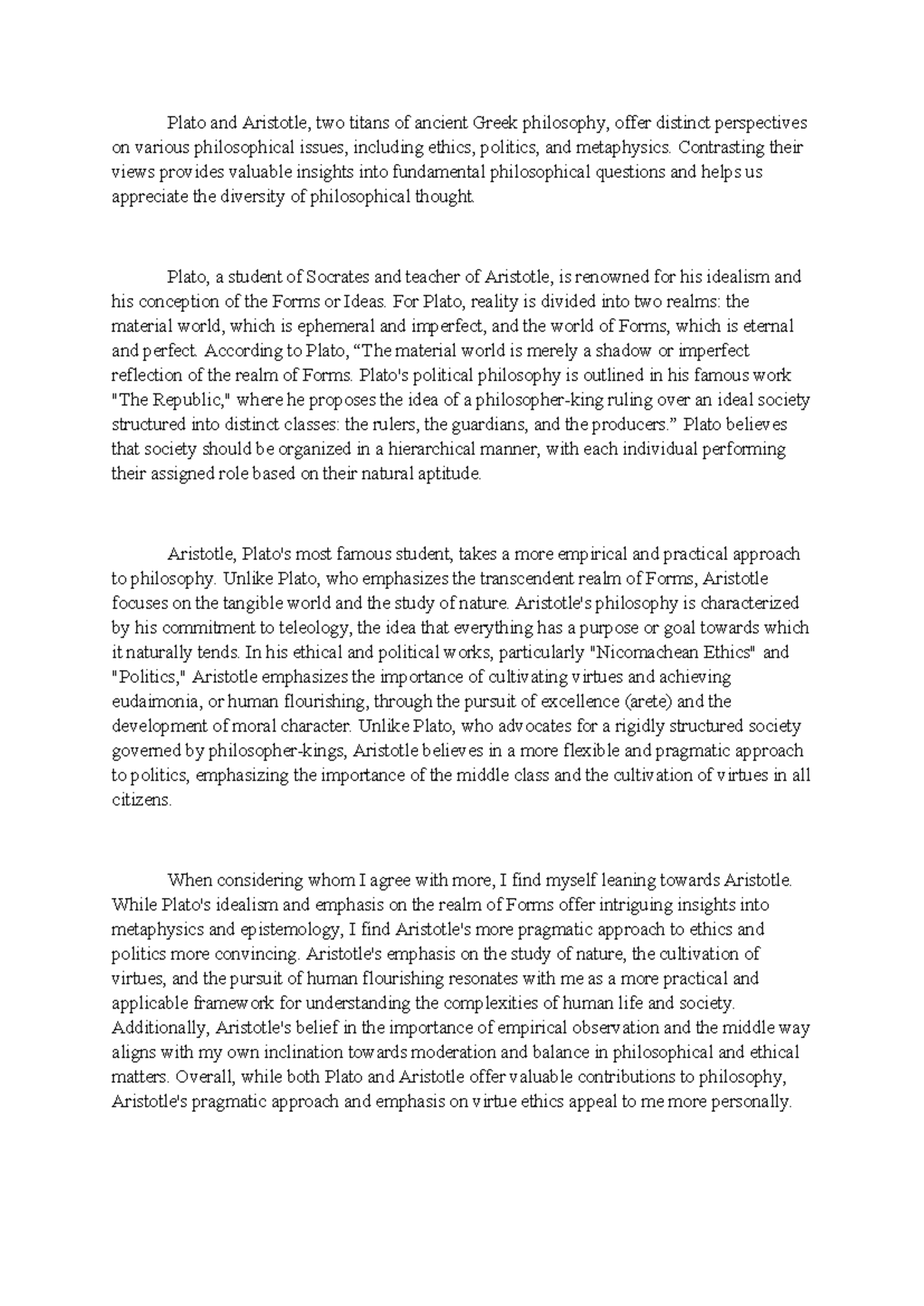 Introduction to Philosophy week 4 Discussion Assignment - Plato and ...
