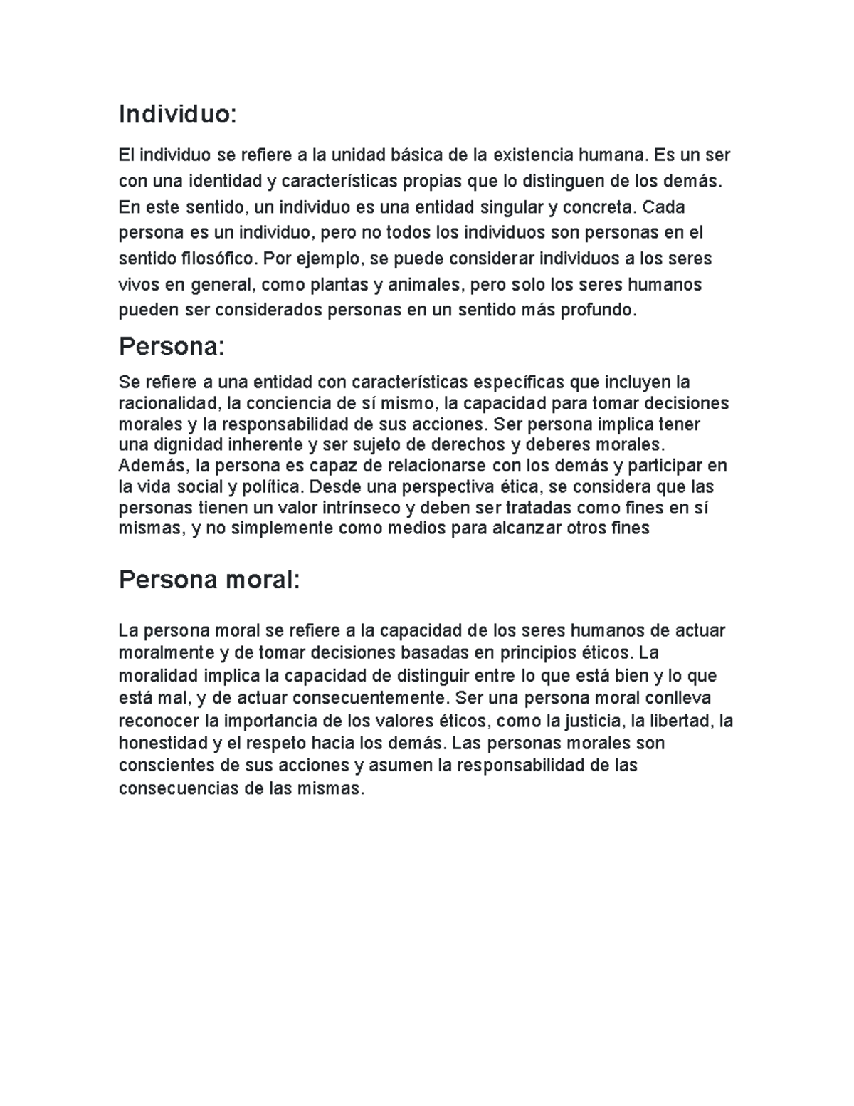 Individuo, persona y persona moral - Individuo: El individuo se refiere ...